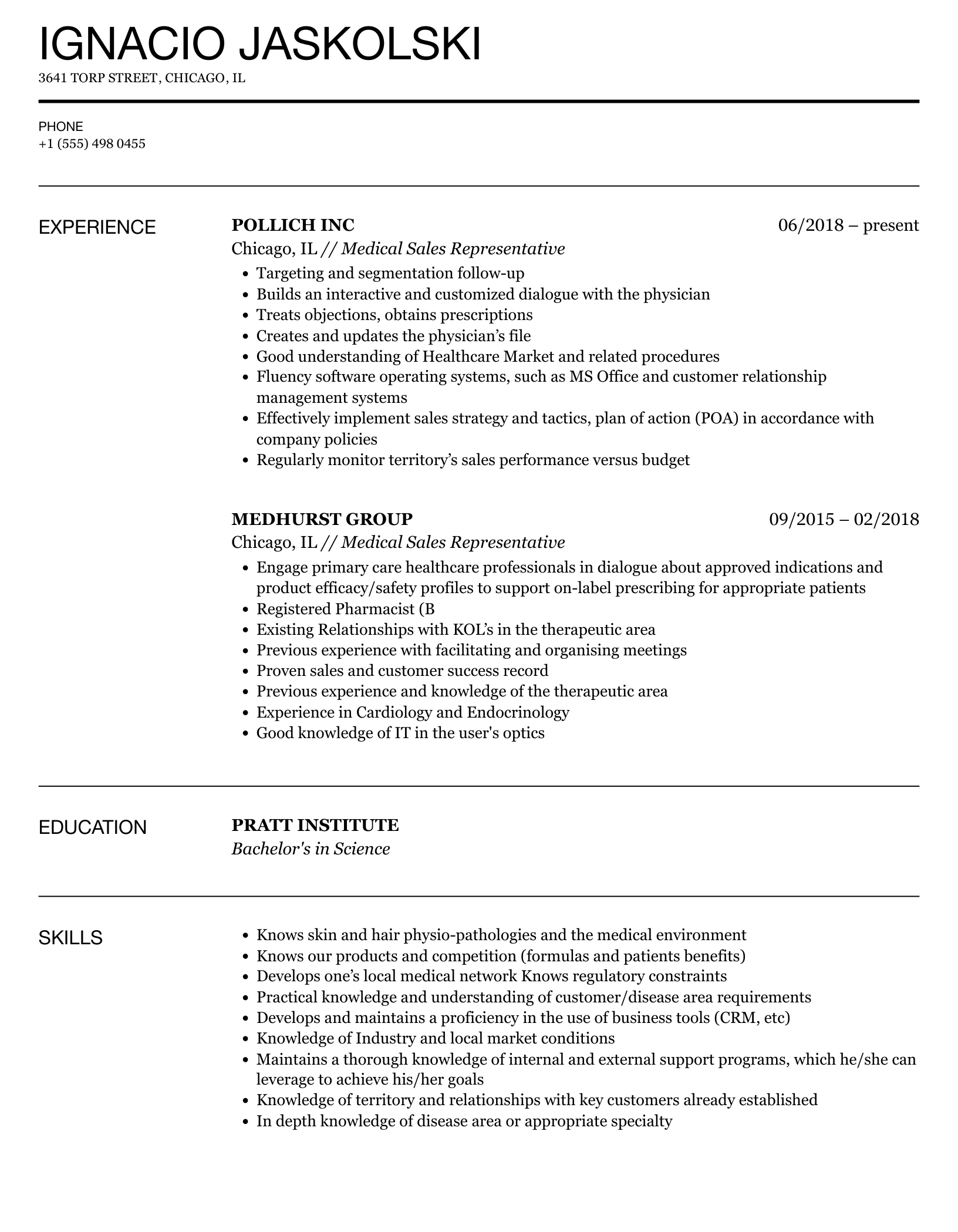 Medical Sales Representative Resume Samples Velvet Jobs
