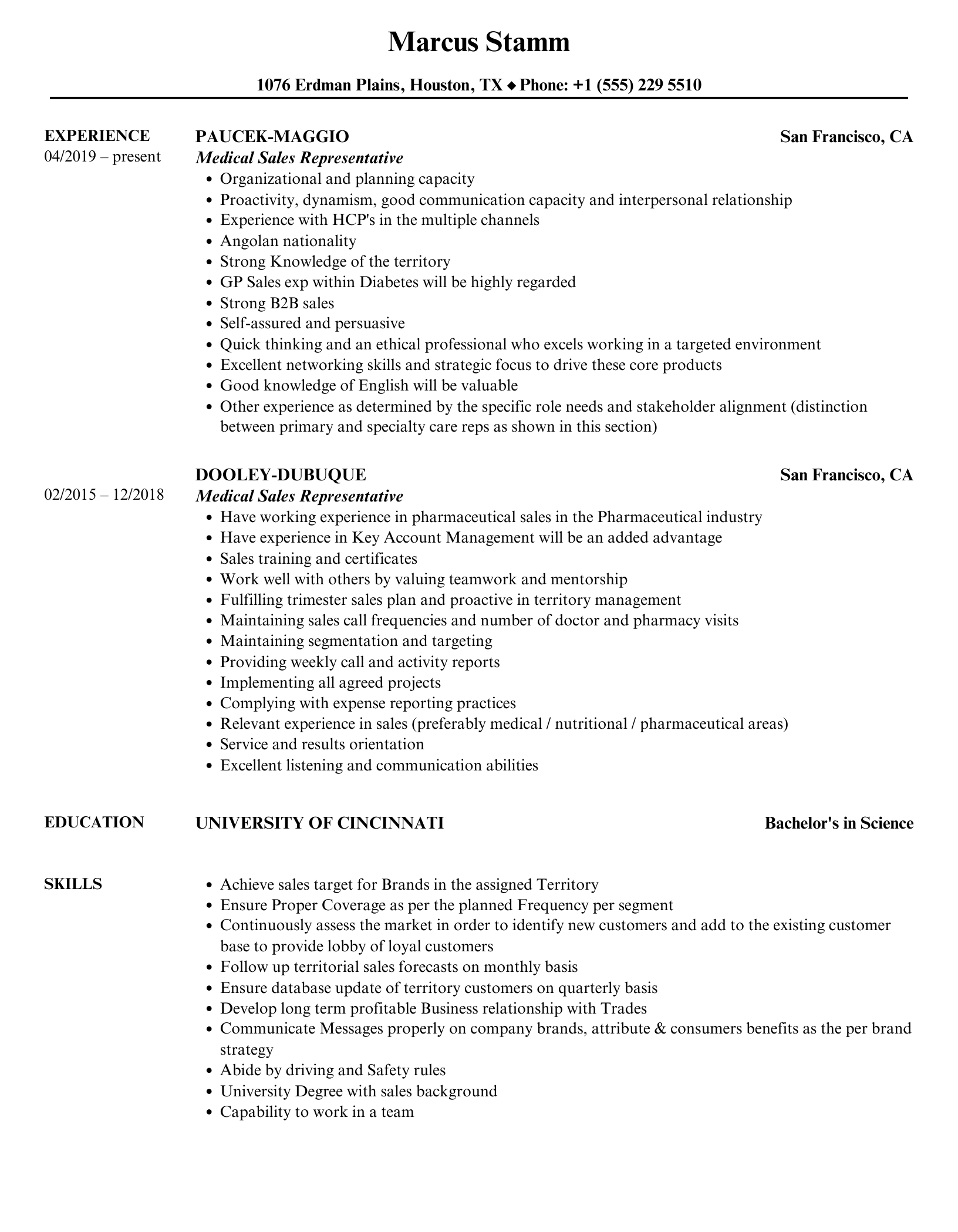 Medical Sales Representative Resume Samples Velvet Jobs