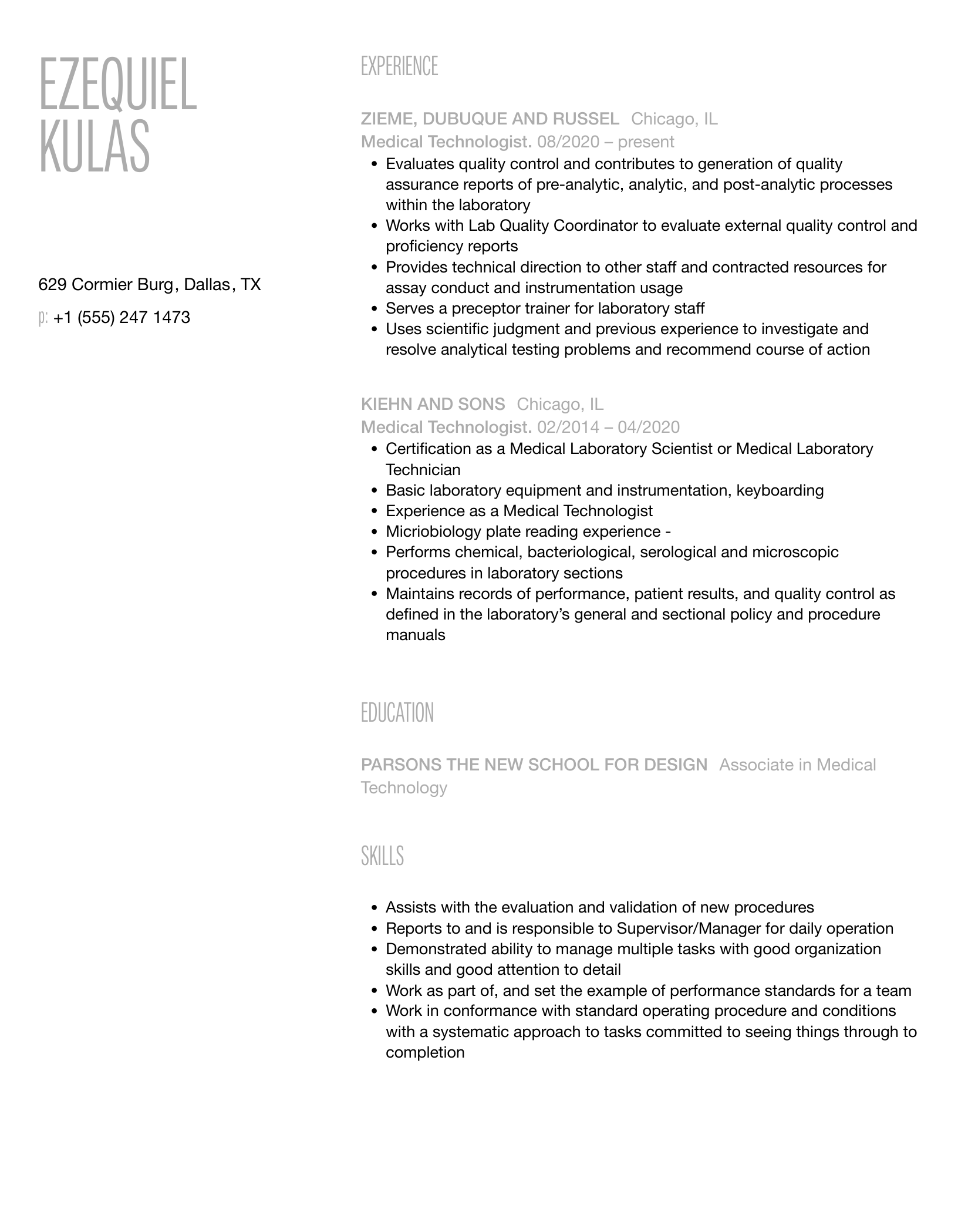 Medical Technologist Resume Samples Velvet Jobs