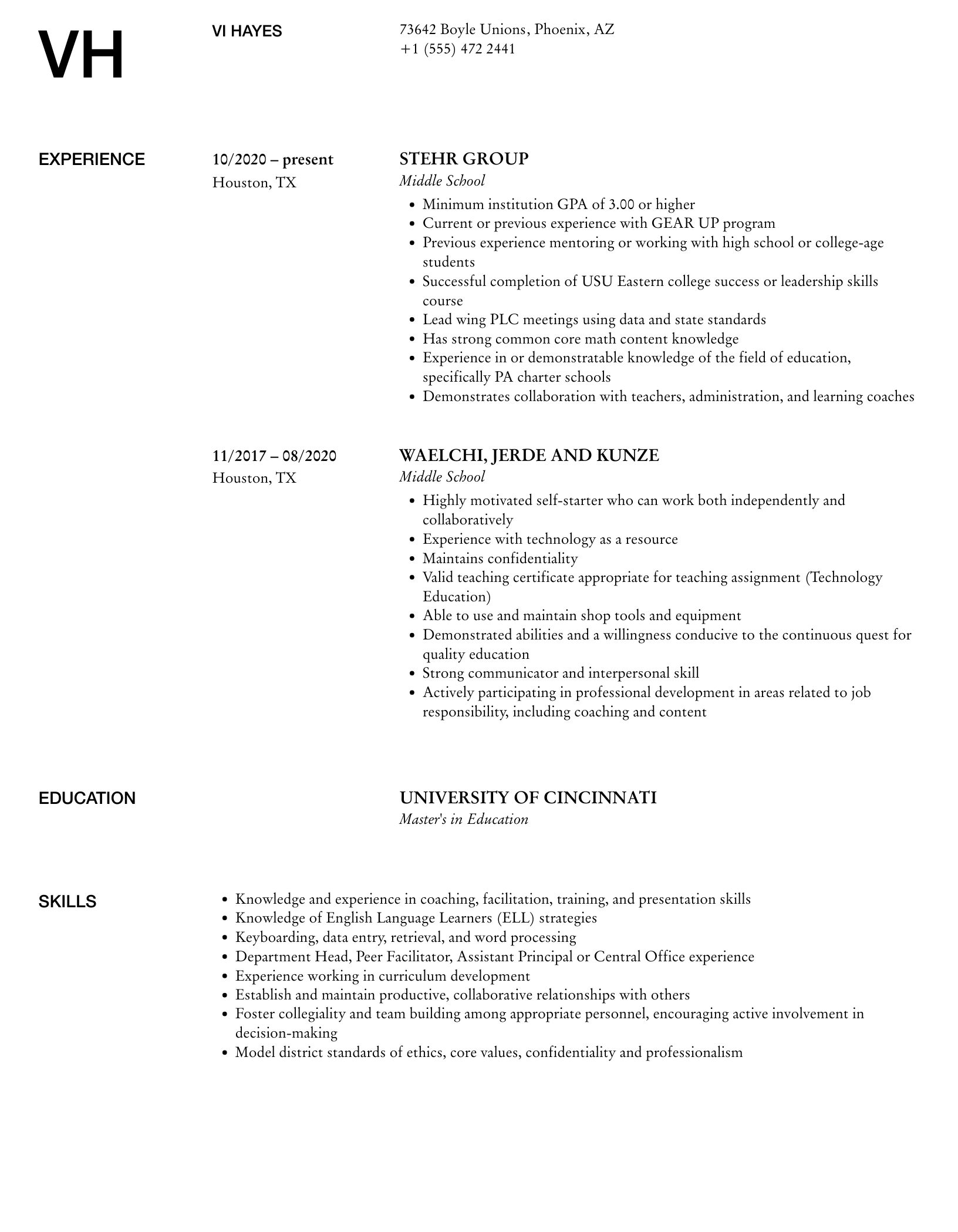 Middle School Resume Samples Velvet Jobs