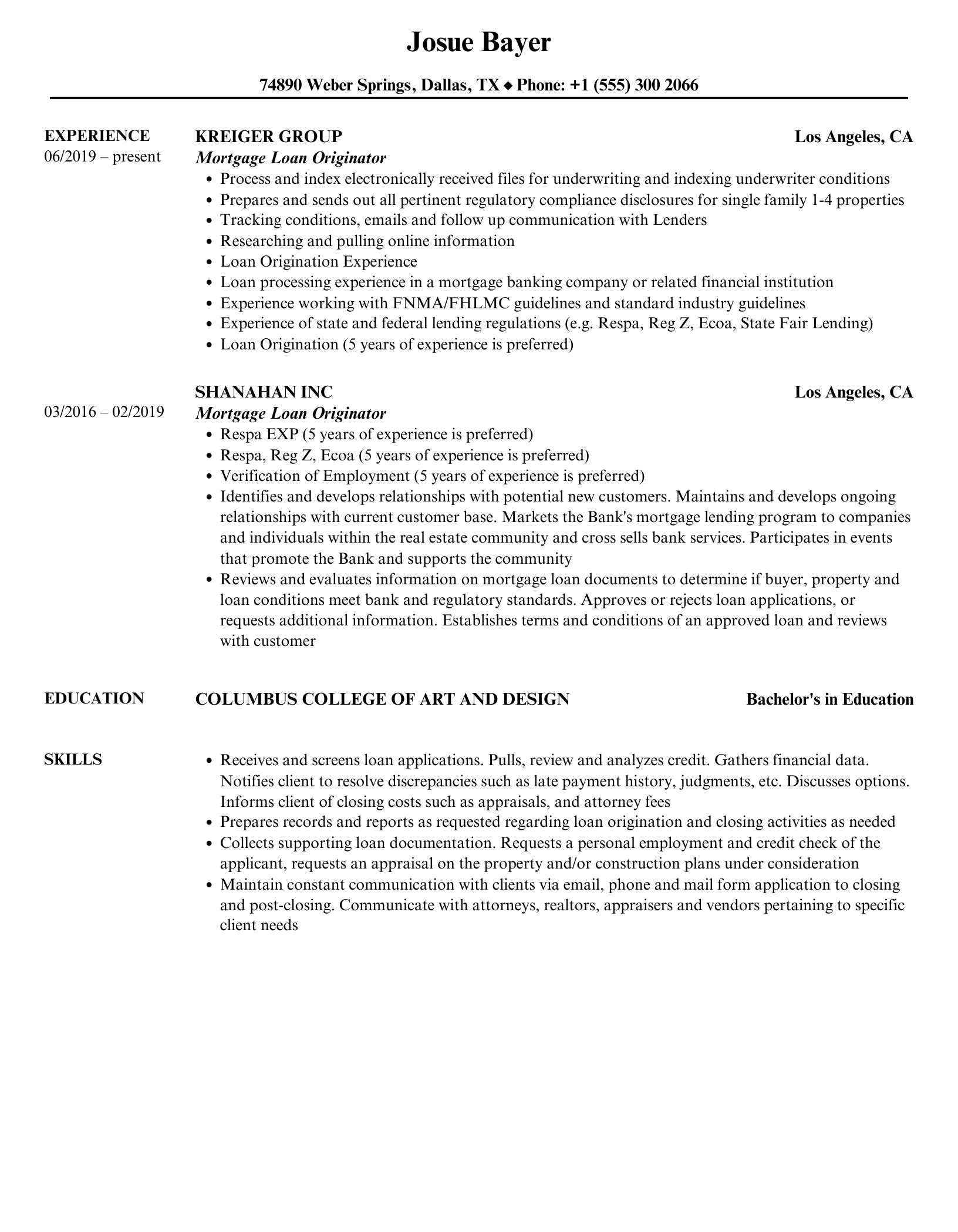 Mortgage Loan Originator Resume Samples Velvet Jobs