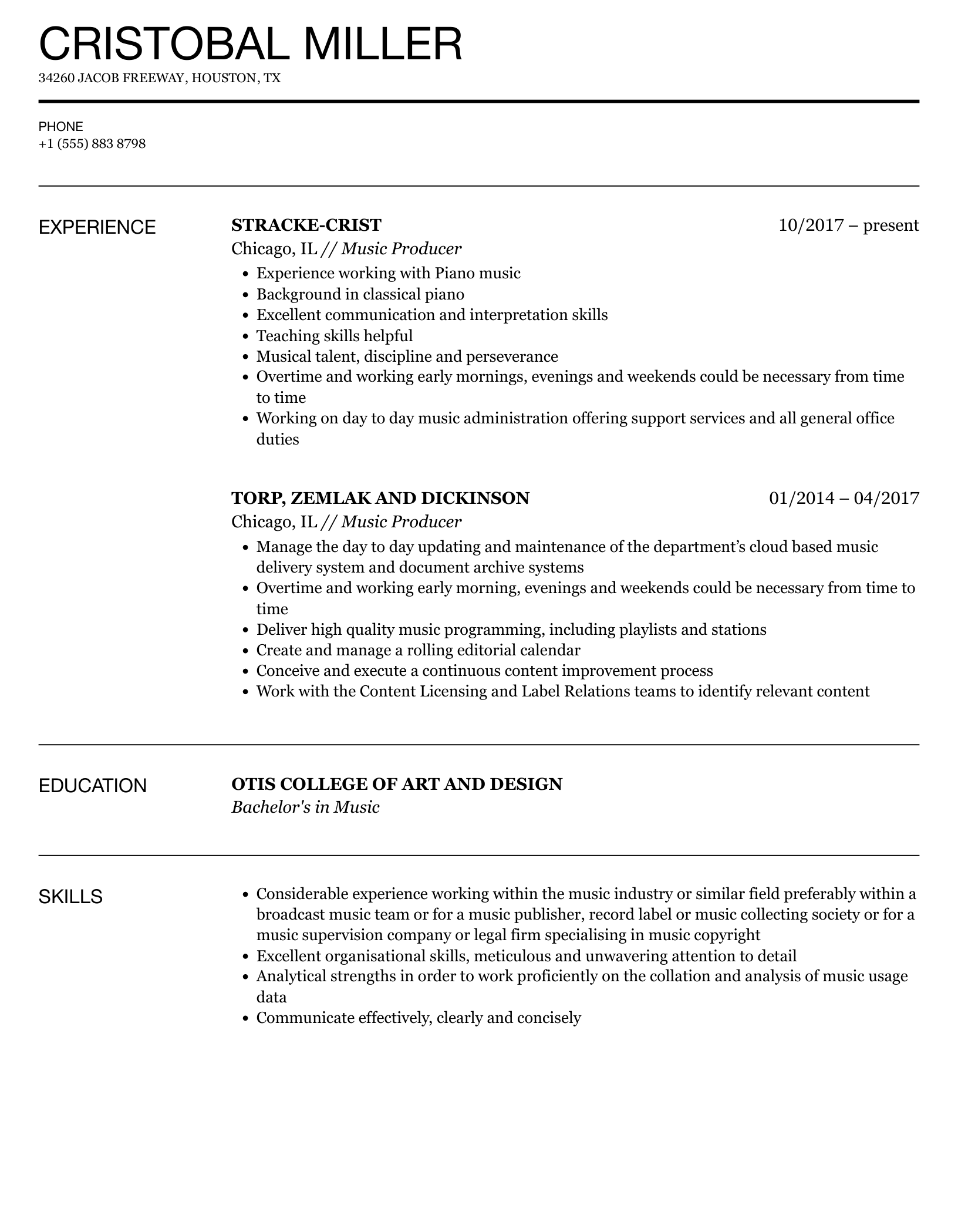 Music Producer Resume Penerjemah lirik lagu lagu