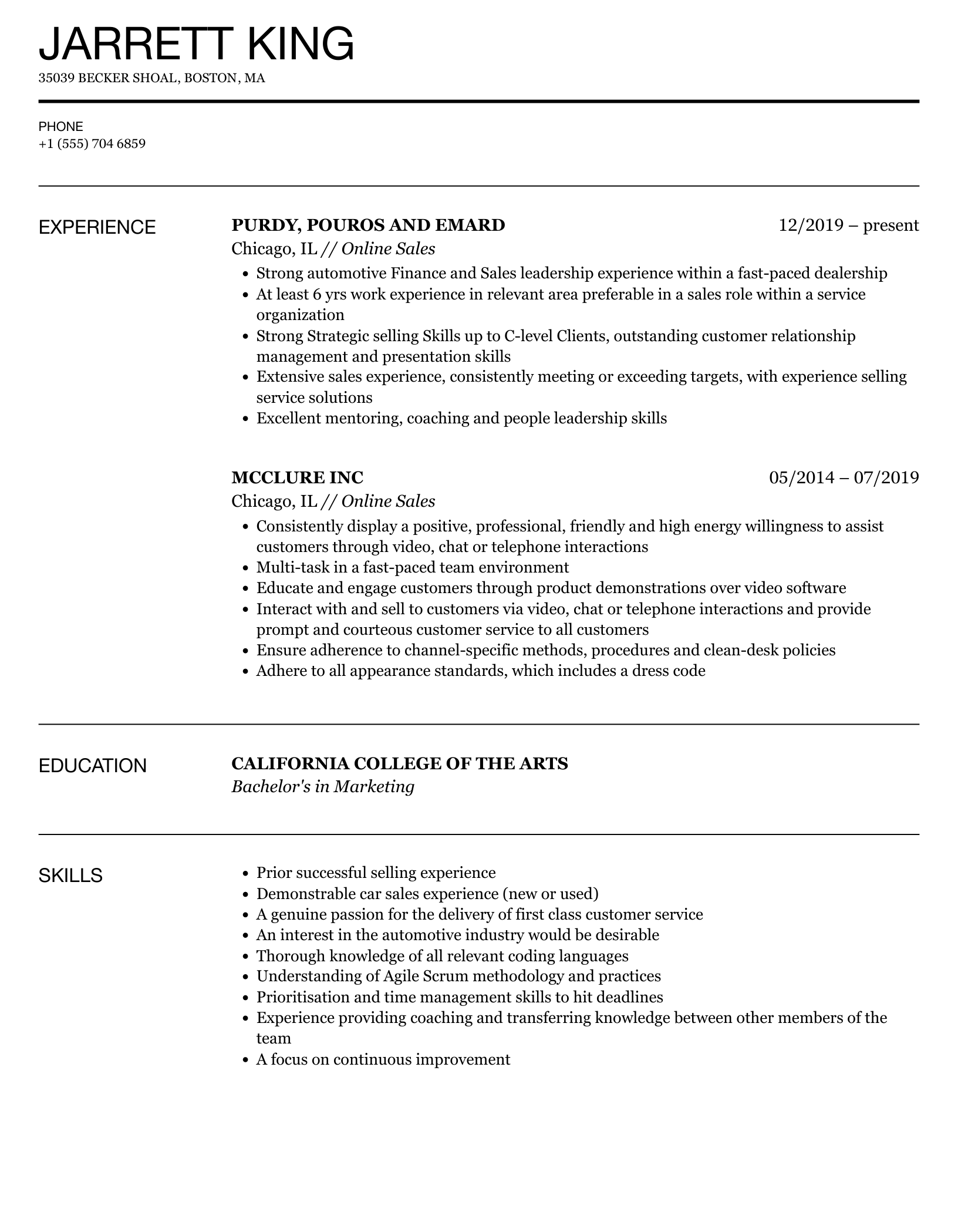 Online Sales Resume Samples Velvet Jobs