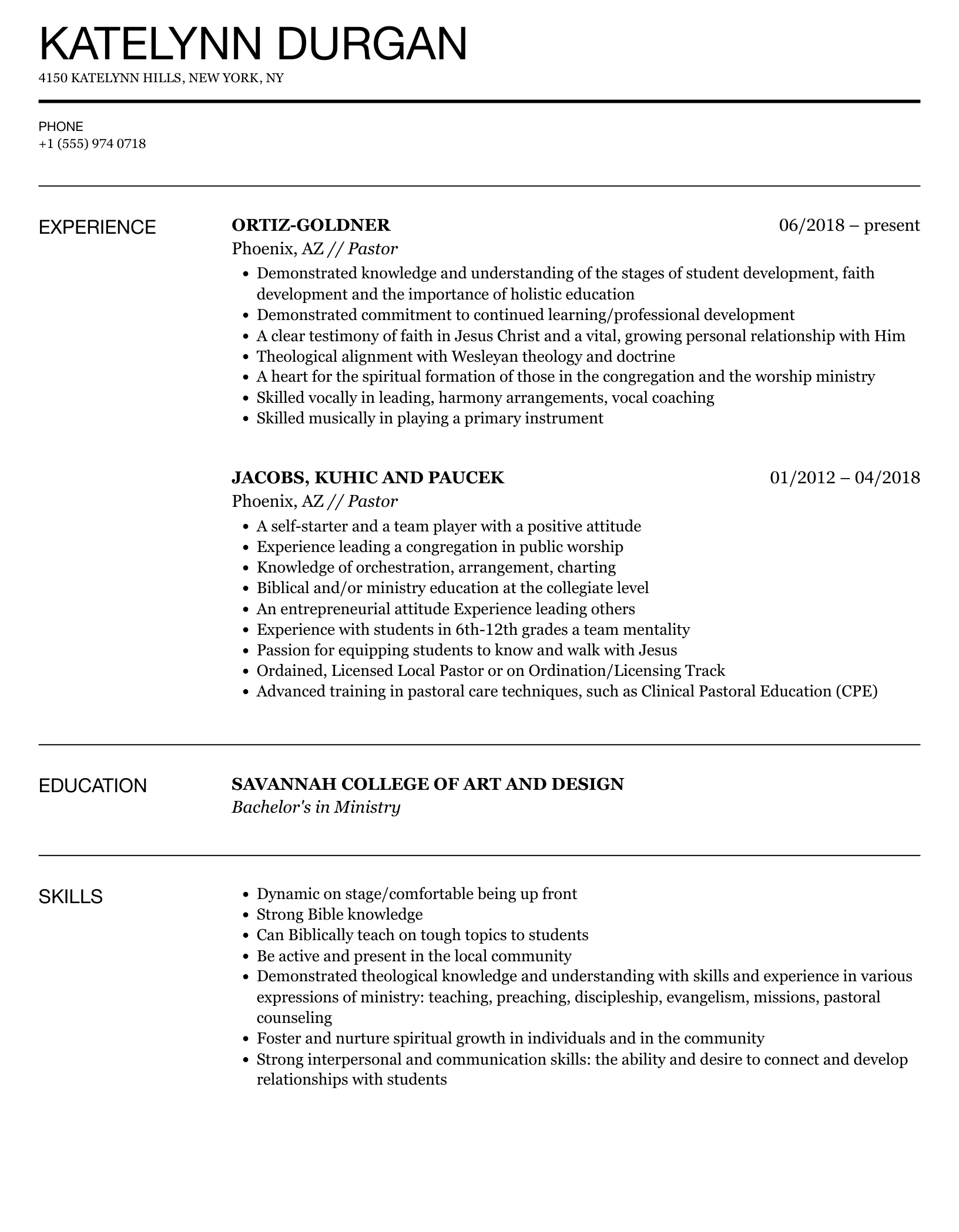 Sample Pastoral Resume Altonbates6