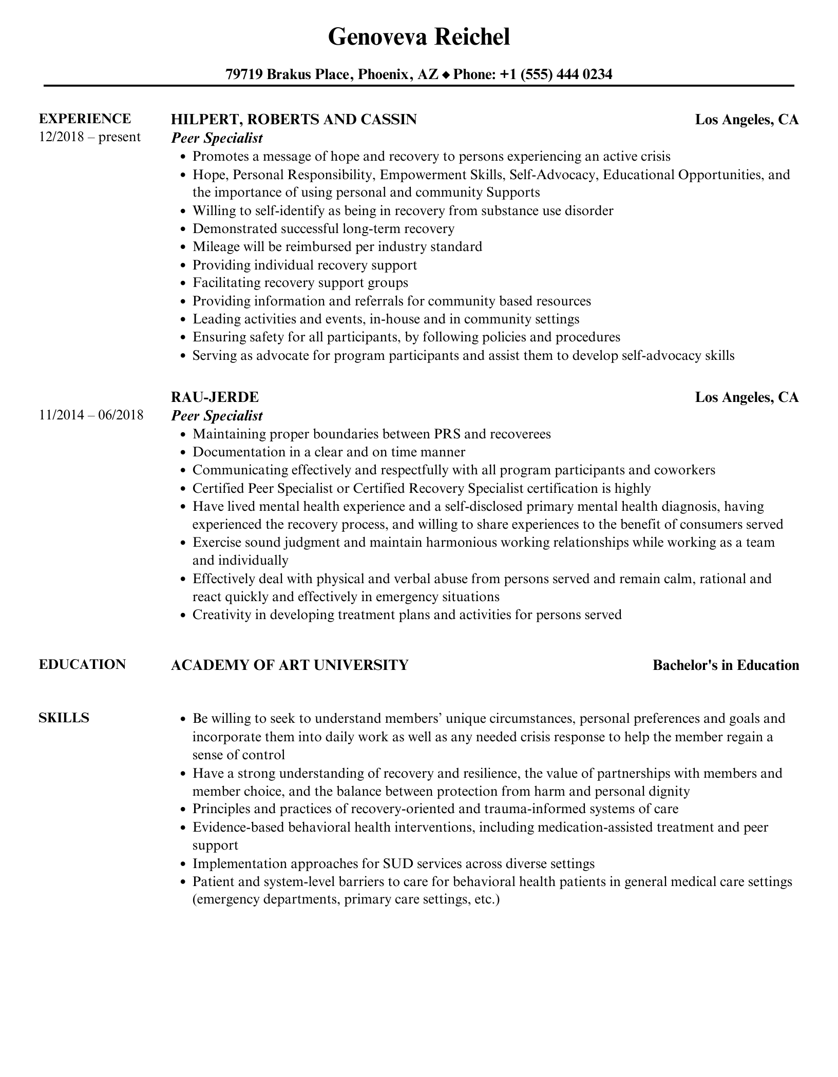 Peer Specialist Resume Samples Velvet Jobs