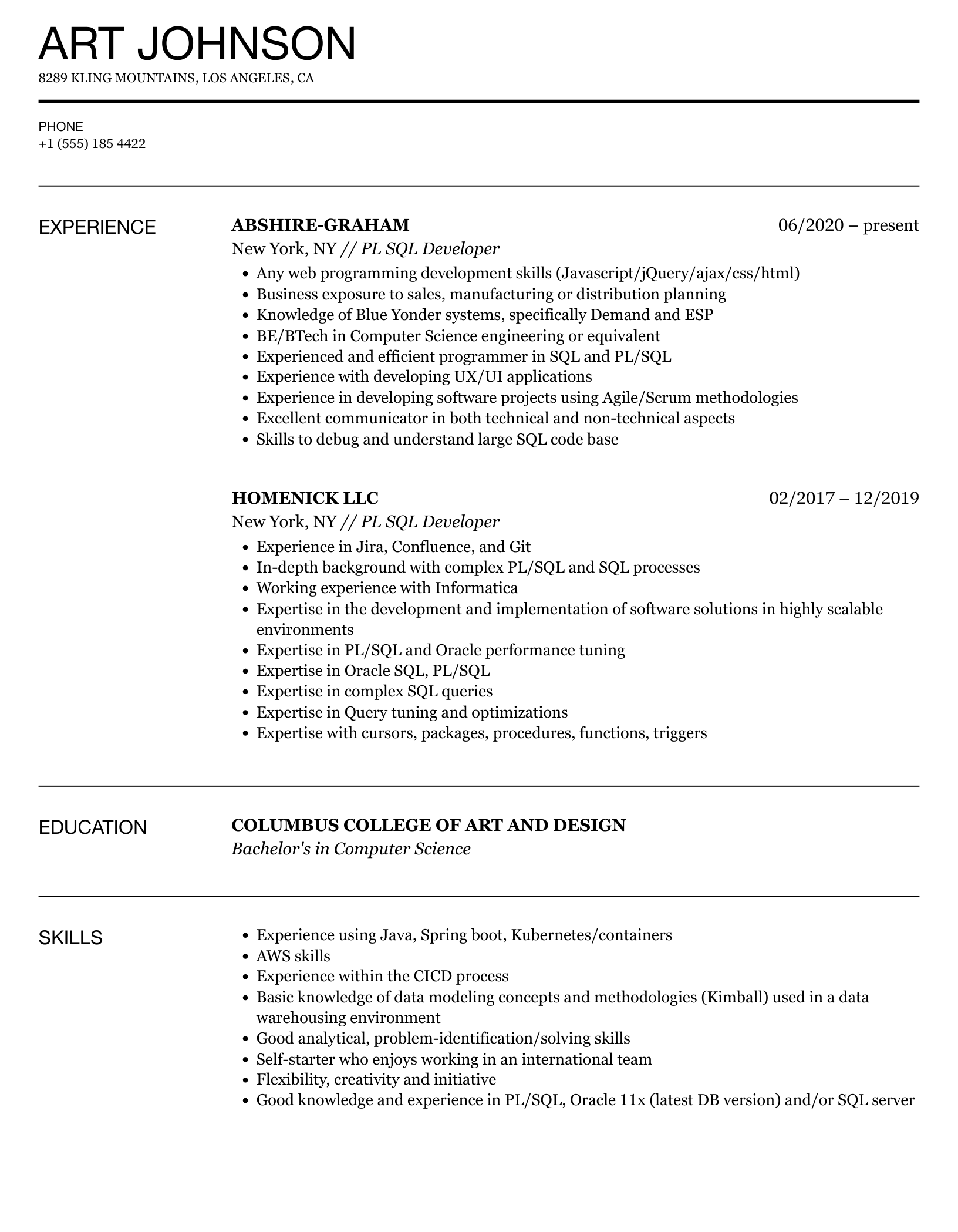 Oracle Pl Sql Developer Resume LindySnow Blog