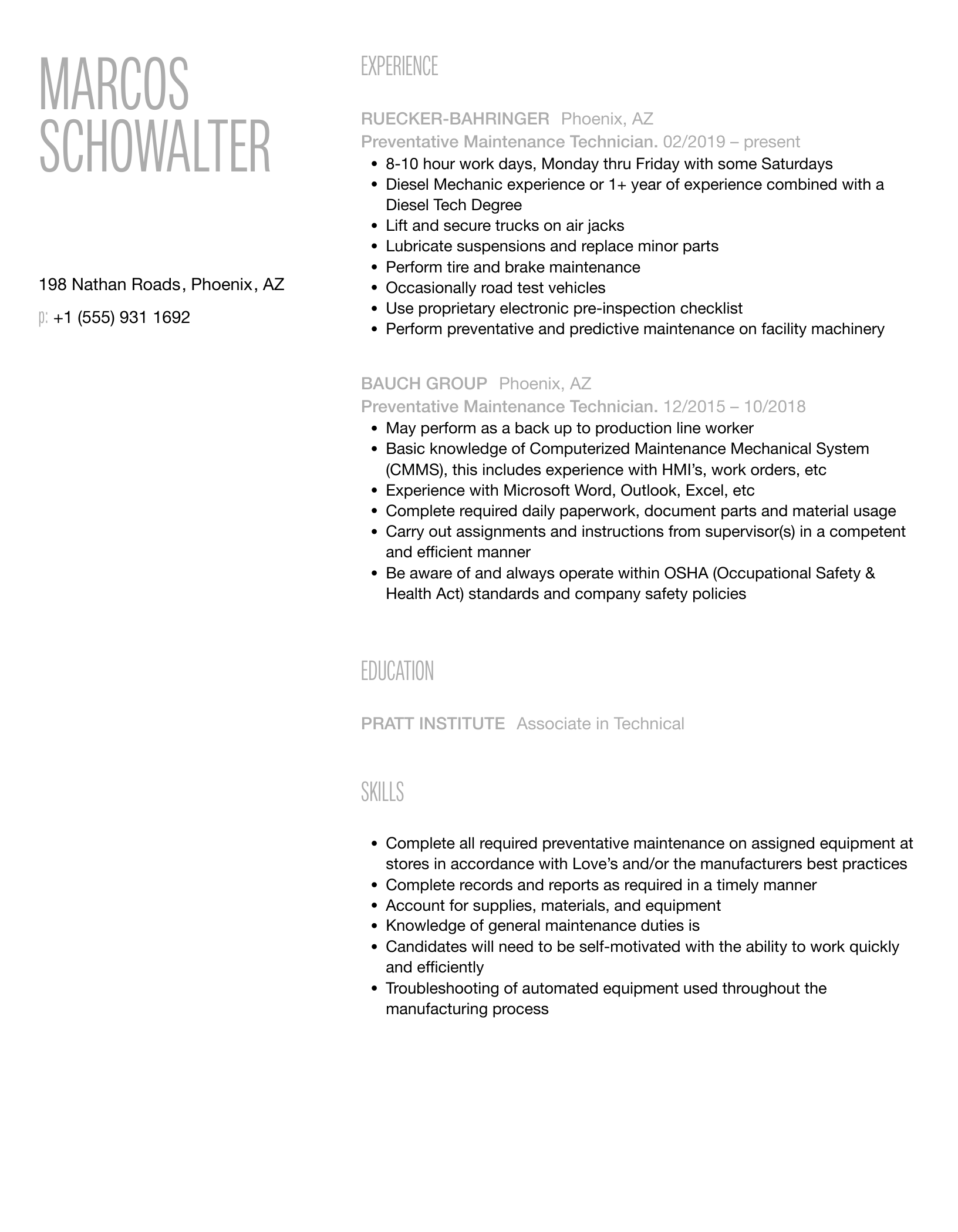 Preventative Maintenance Technician Resume Samples Velvet Jobs