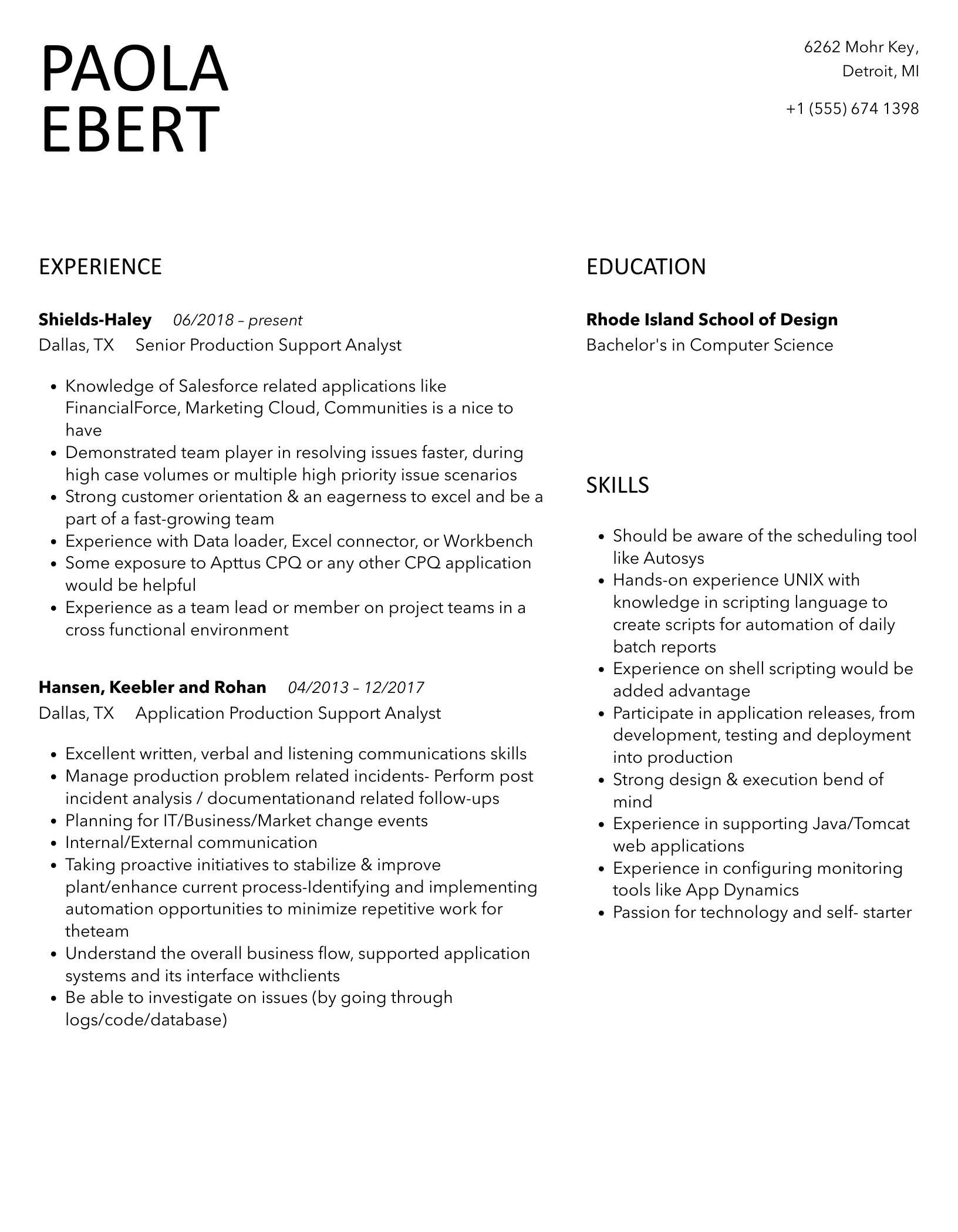 Production Support Analyst Resume Samples Velvet Jobs