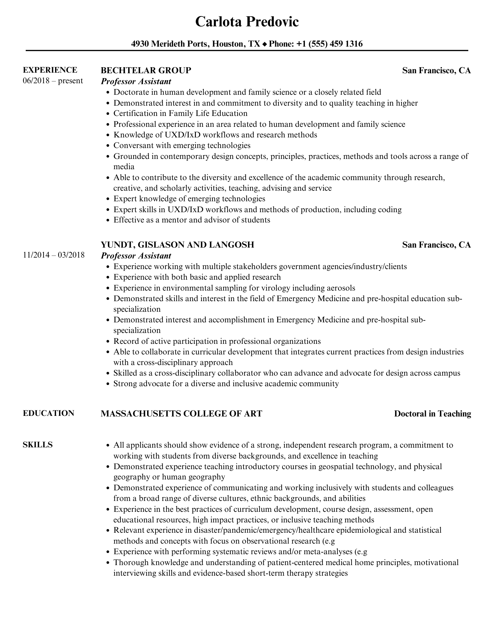 Professor Assistant Resume Samples Velvet Jobs