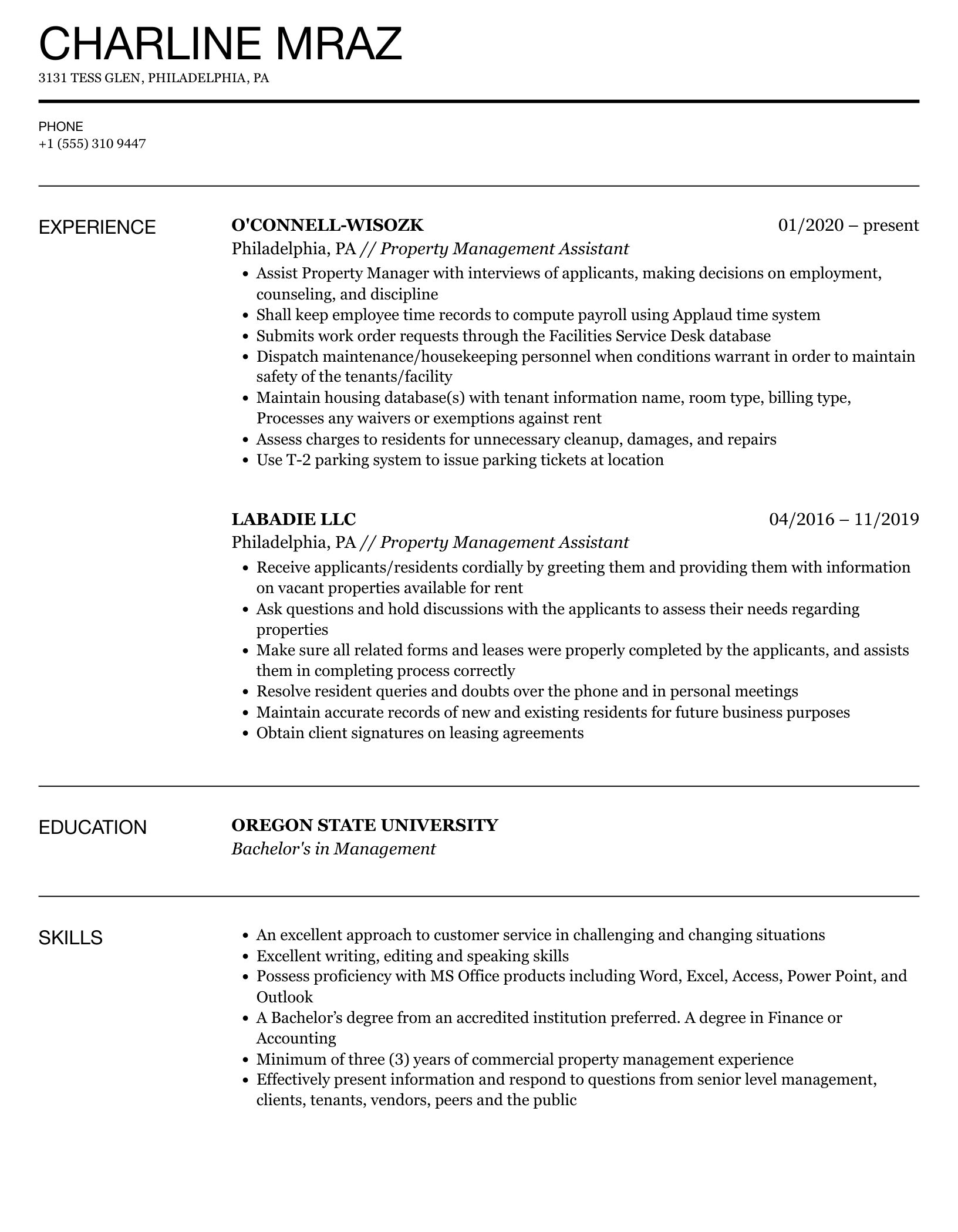 Property Management Assistant Resume Samples Velvet Jobs