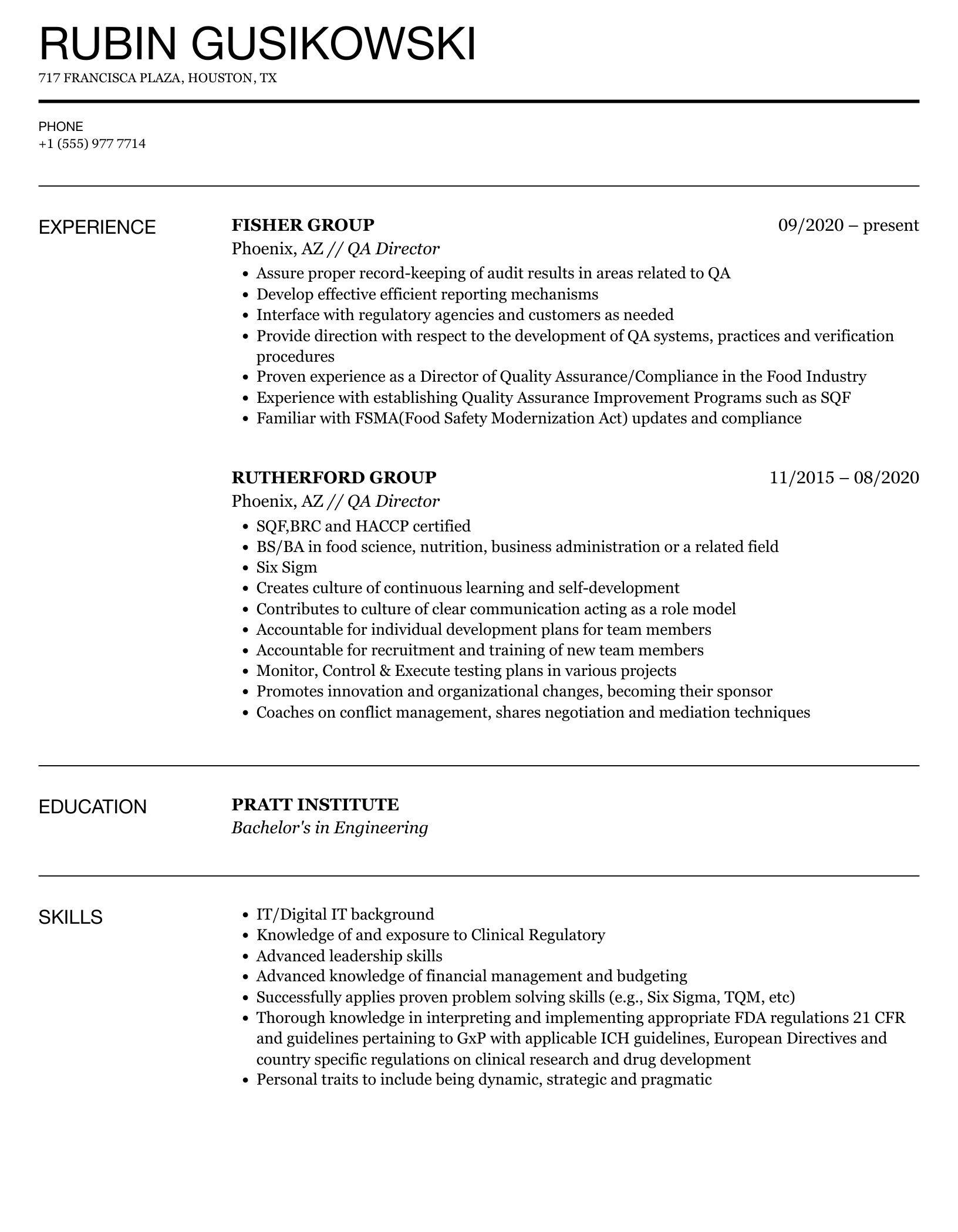 QA Director Resume Samples Velvet Jobs