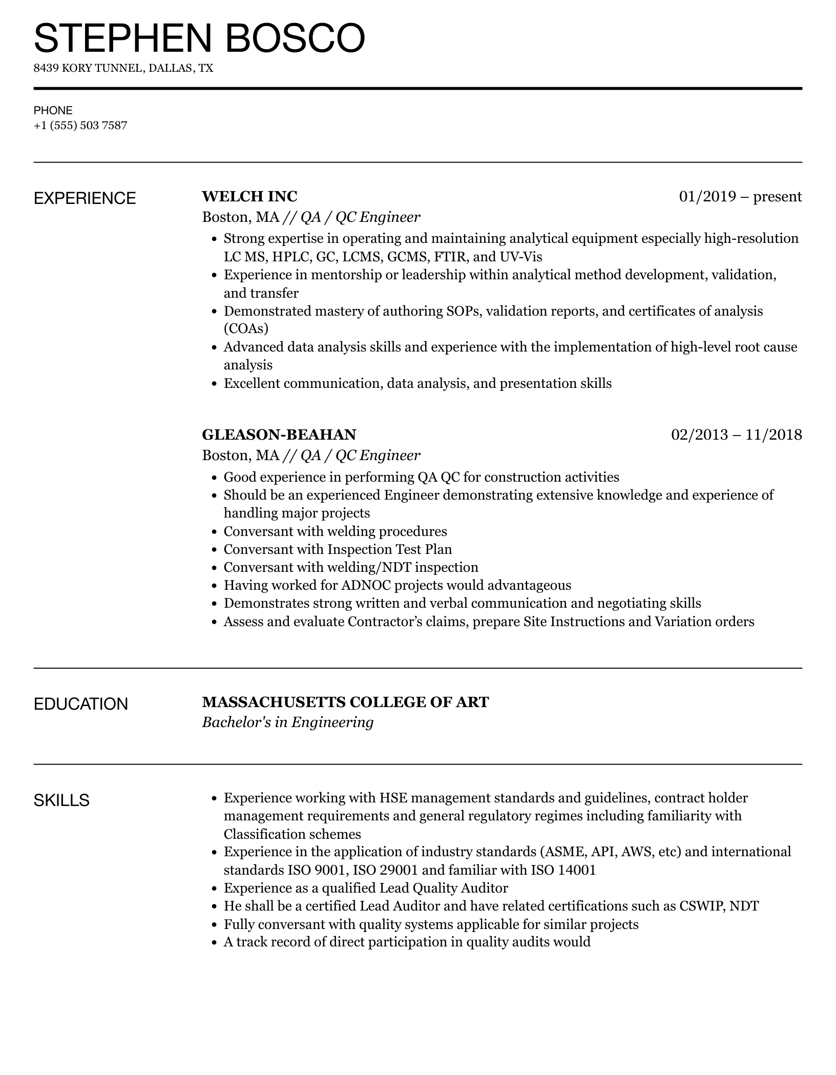 QA QC Engineer Resume Samples Velvet Jobs