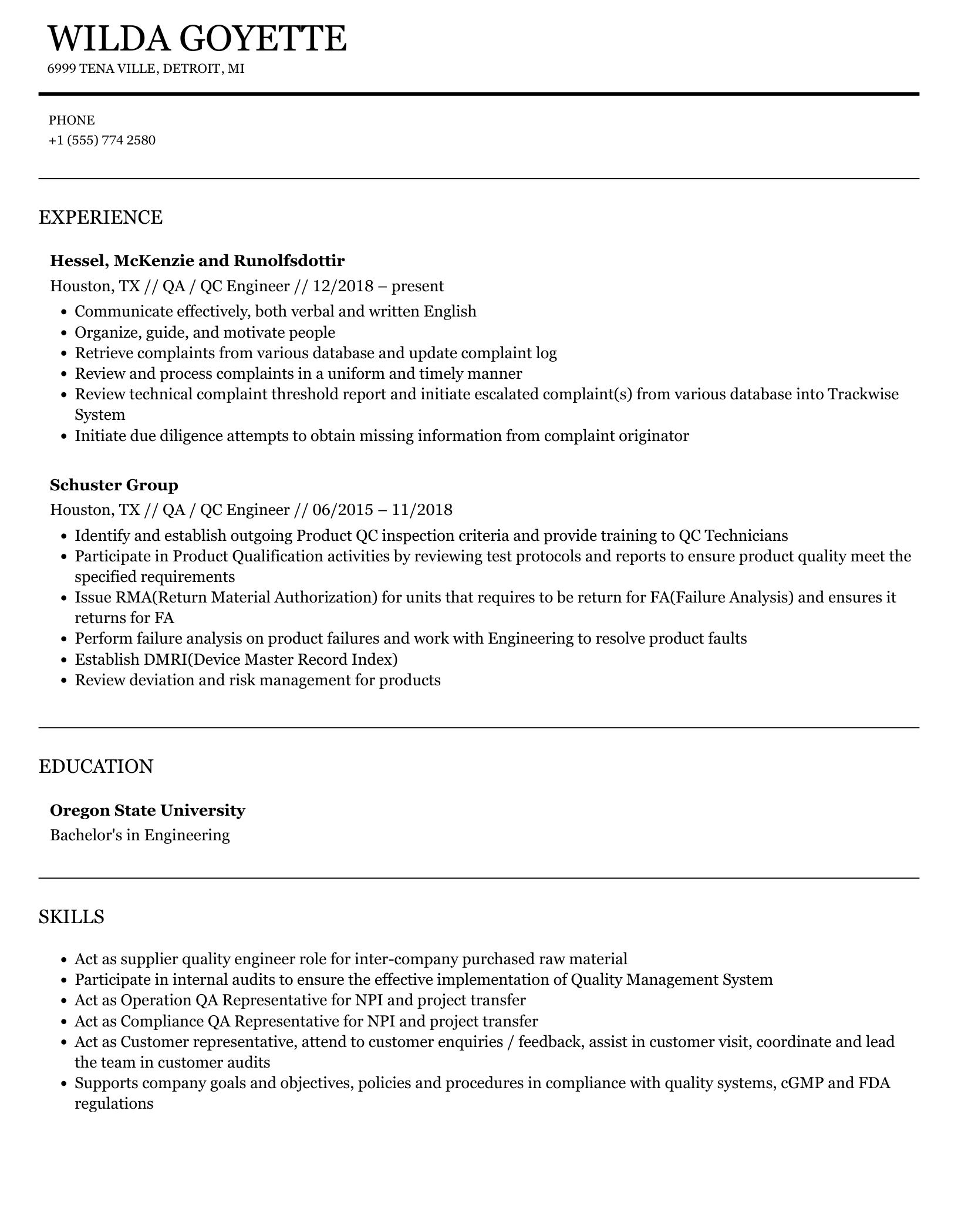 QA QC Engineer Resume Samples Velvet Jobs