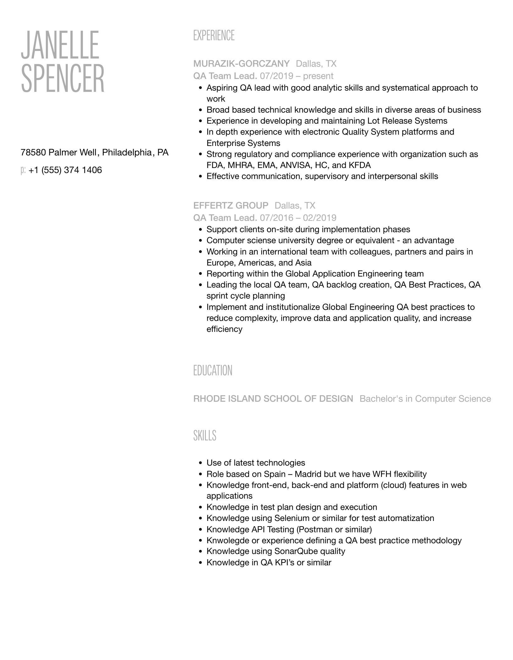 QA Team Lead Resume Samples Velvet Jobs
