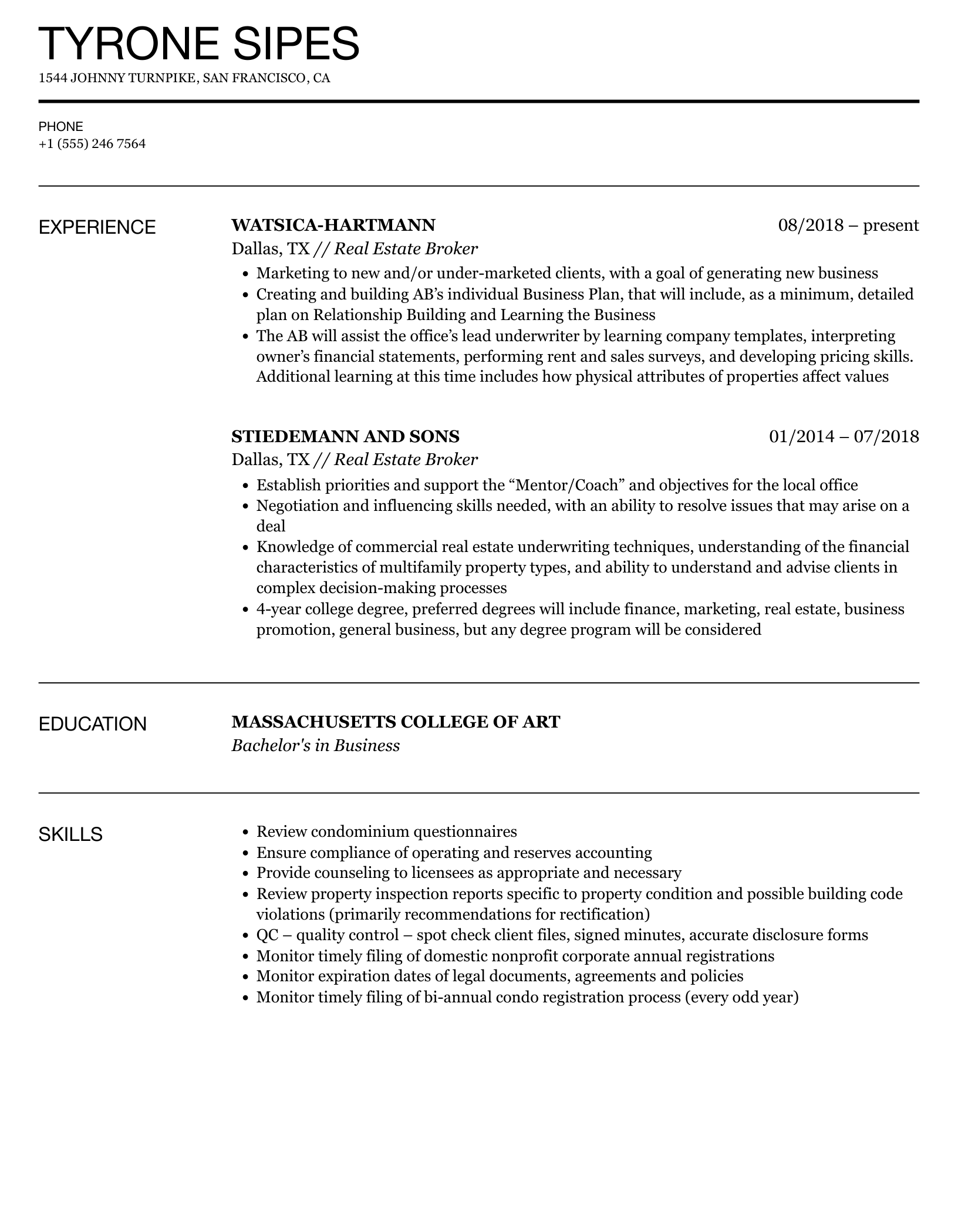 Real Estate Broker Resume