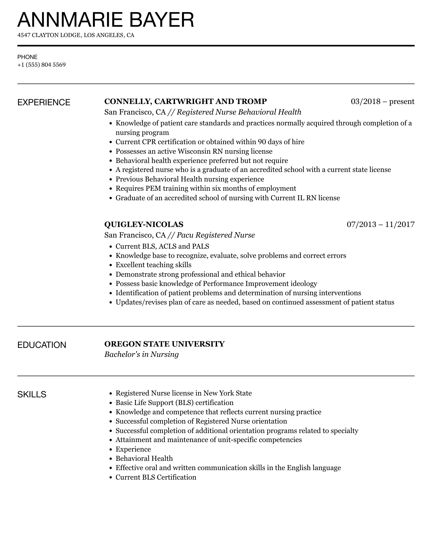 Good Nursing Resume Sample
