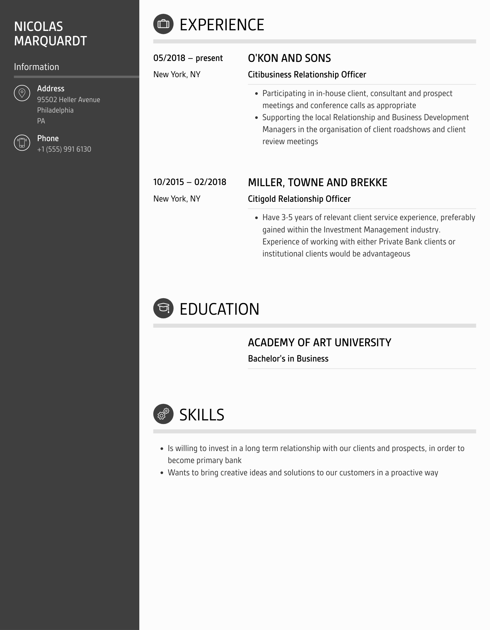 Relationship Officer Resume Samples Velvet Jobs