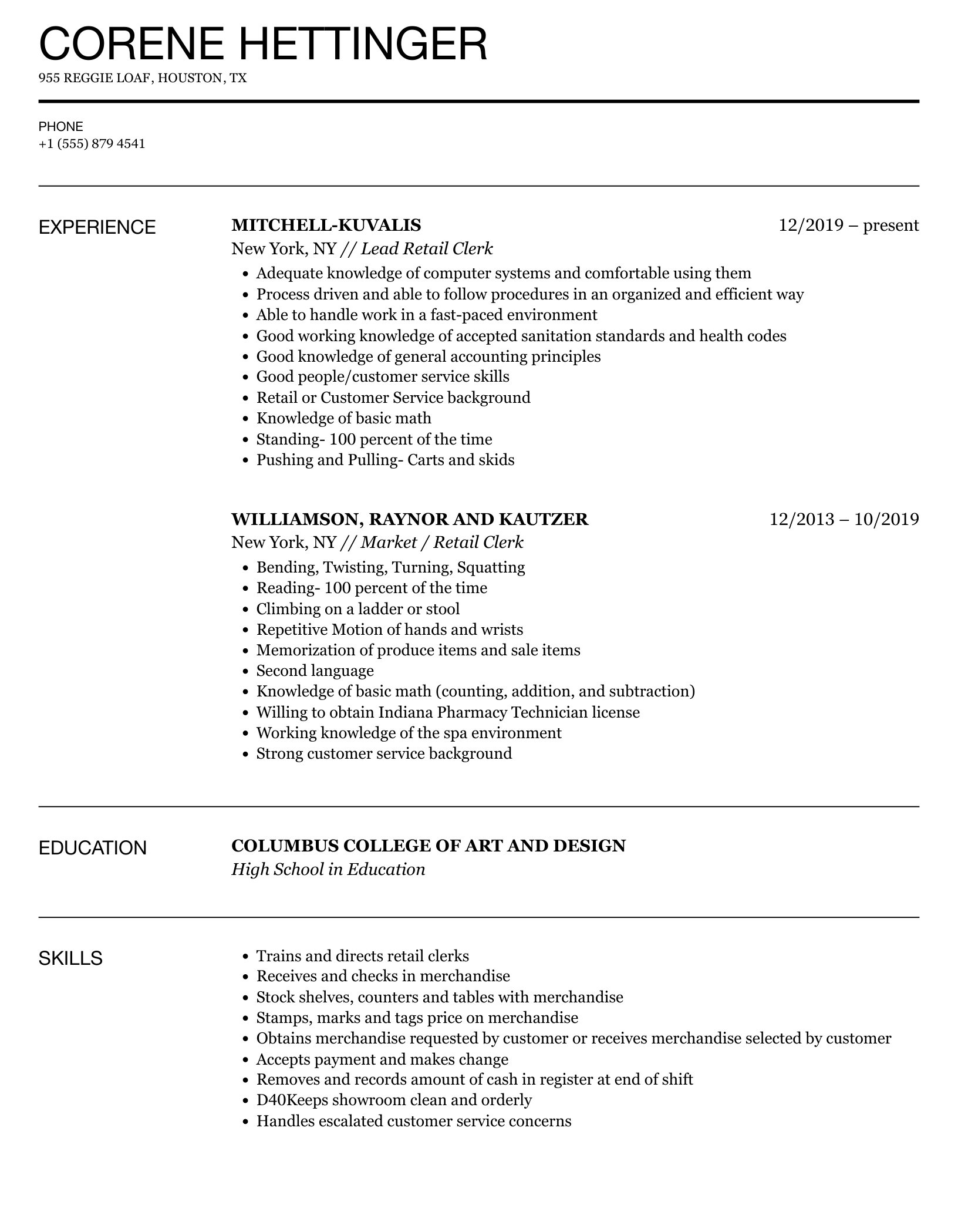 Retail Clerk Resume Samples Velvet Jobs