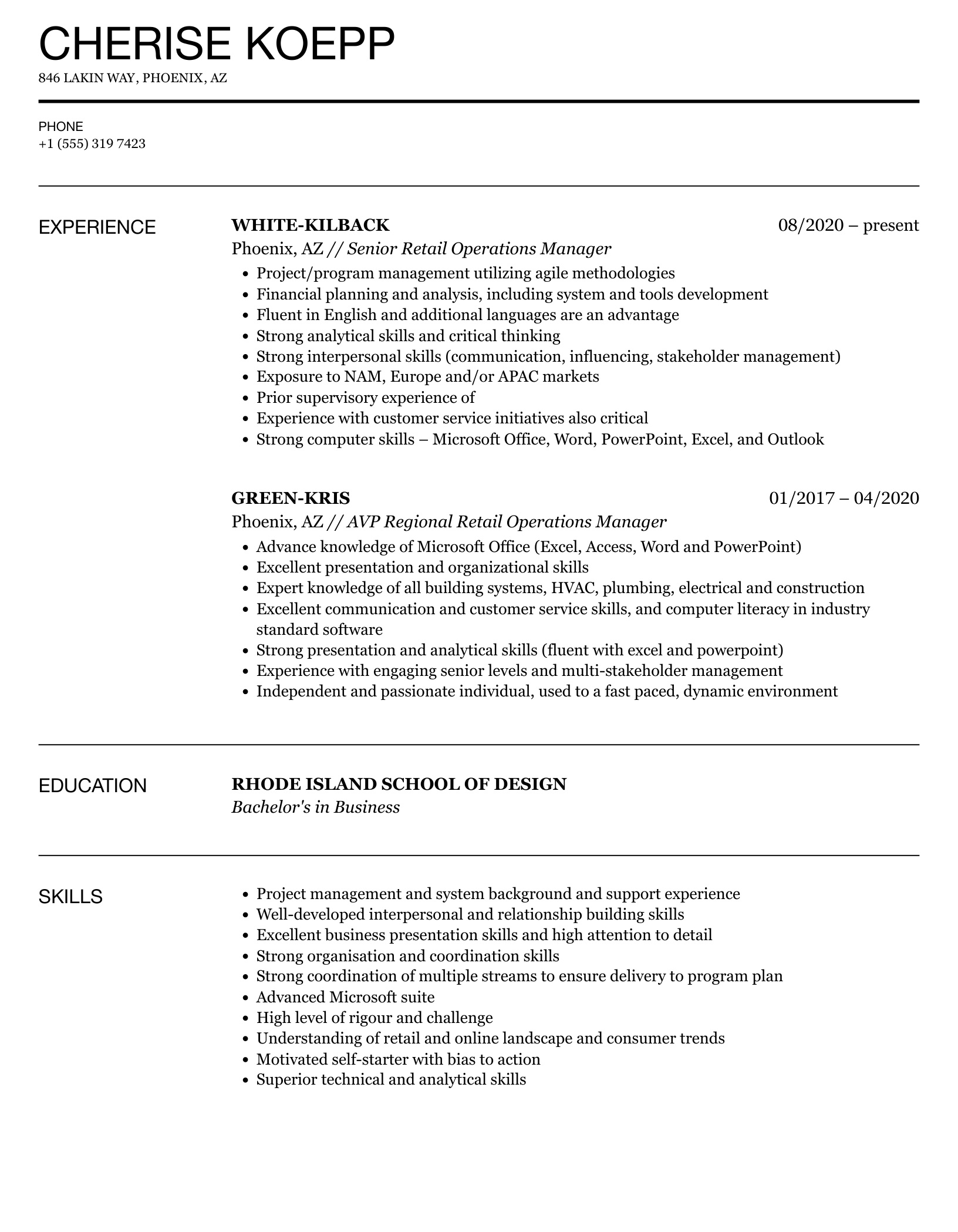 Retail Operations Manager Resume Samples Velvet Jobs