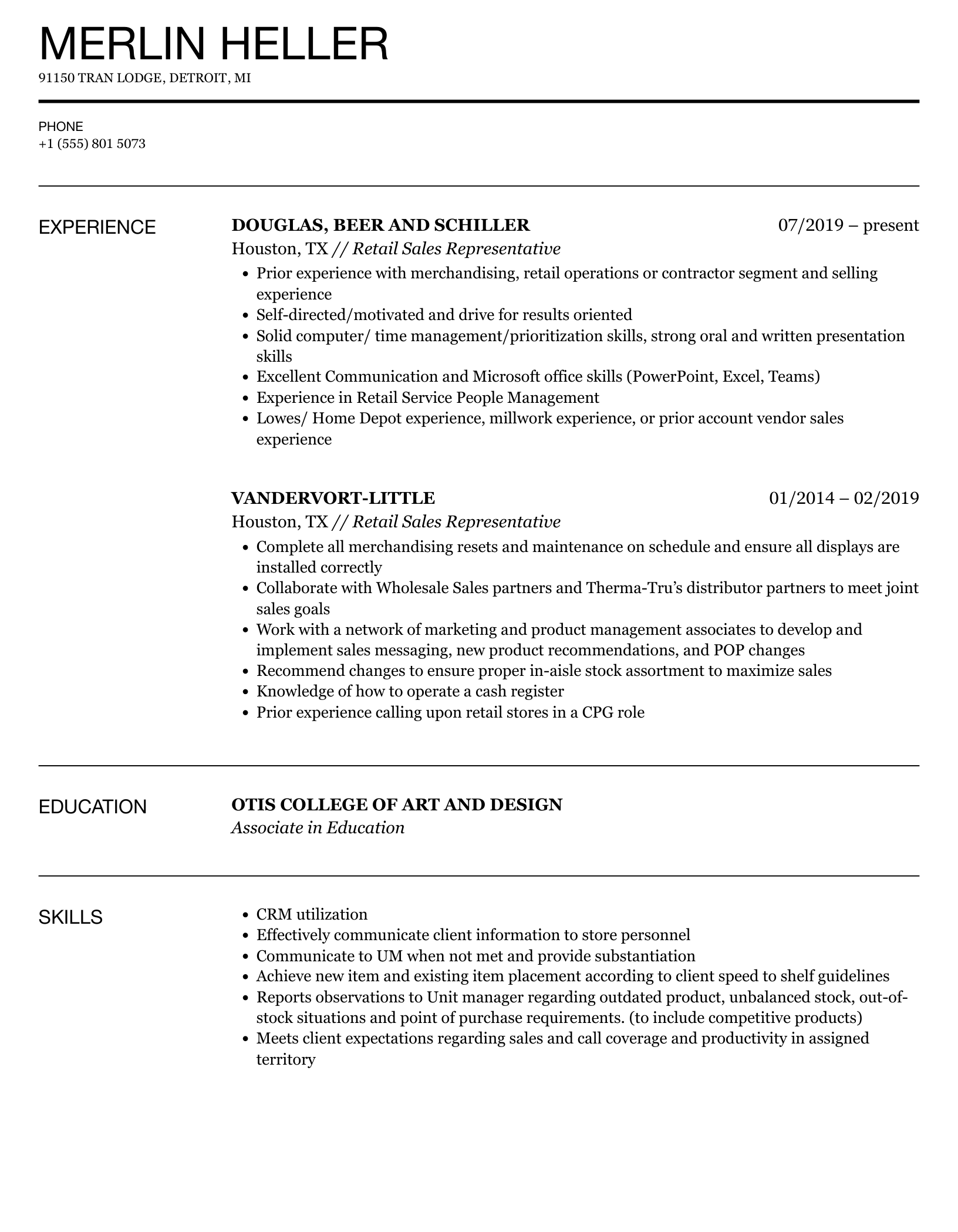 Retail Sales Representative Resume Guitarraalpedo