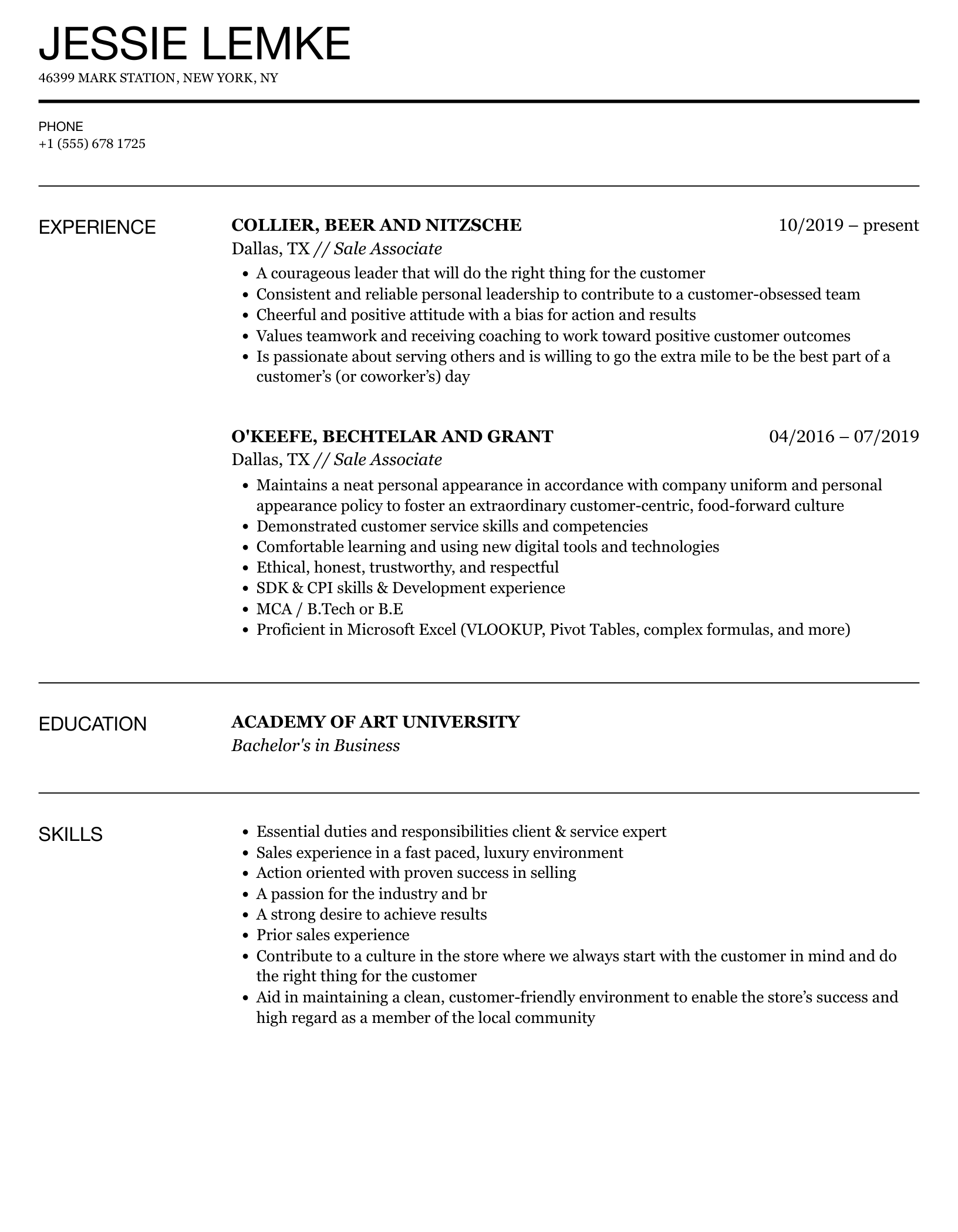 Sale Associate Resume Samples Velvet Jobs