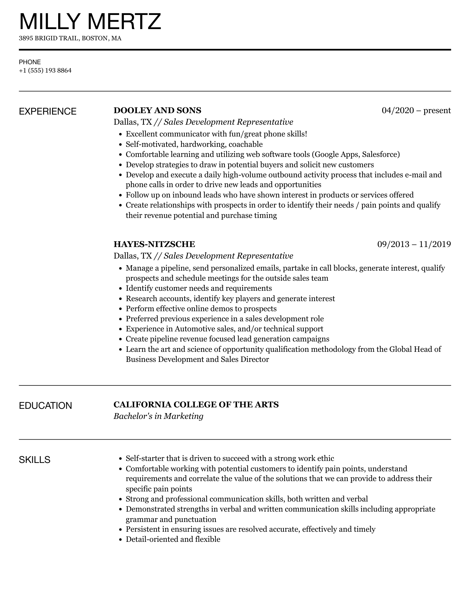 Sales Development Representative Resume Samples Velvet Jobs