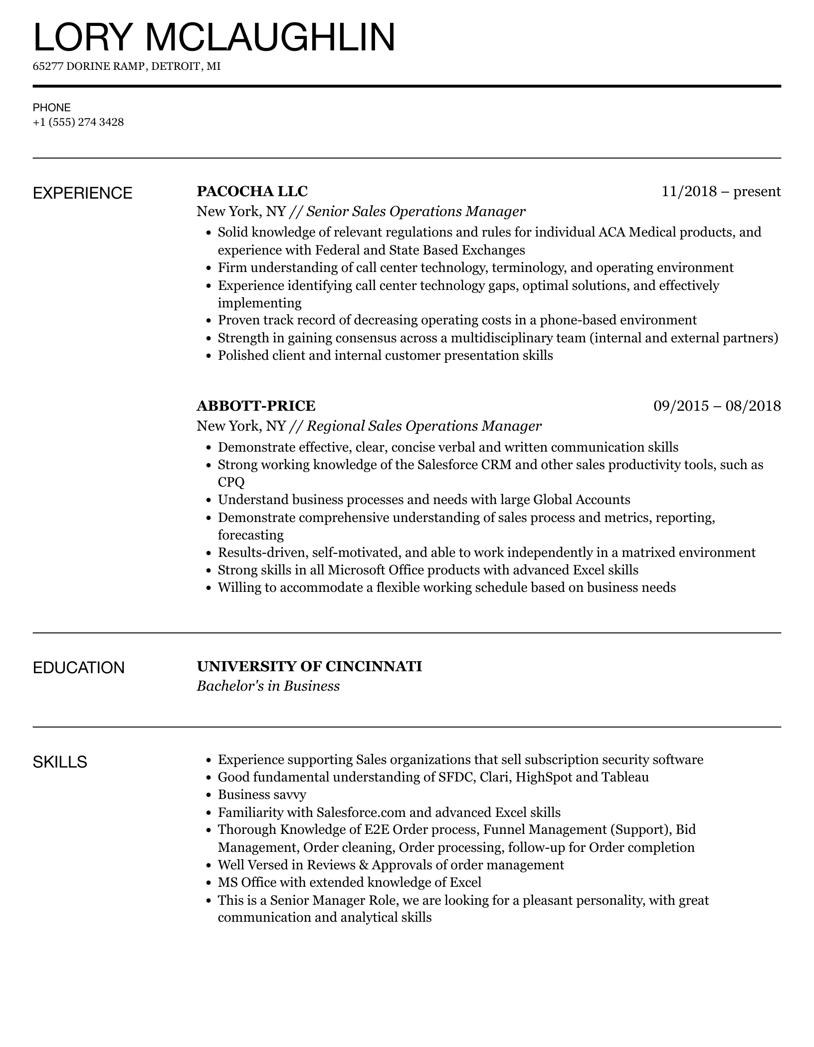 Sales Operations Manager Resume Samples Velvet Jobs