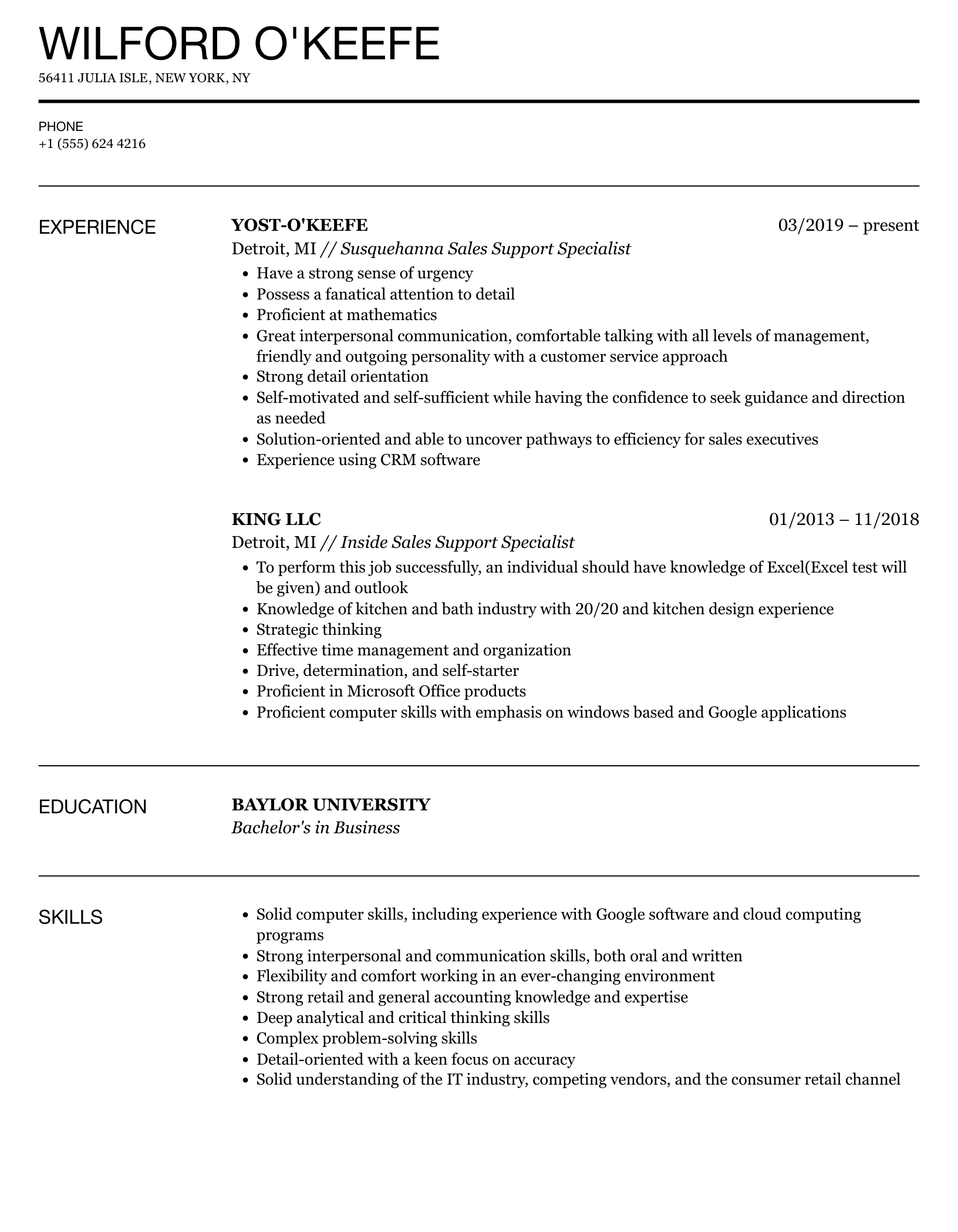 Sales Support Specialist Resume Samples Velvet Jobs