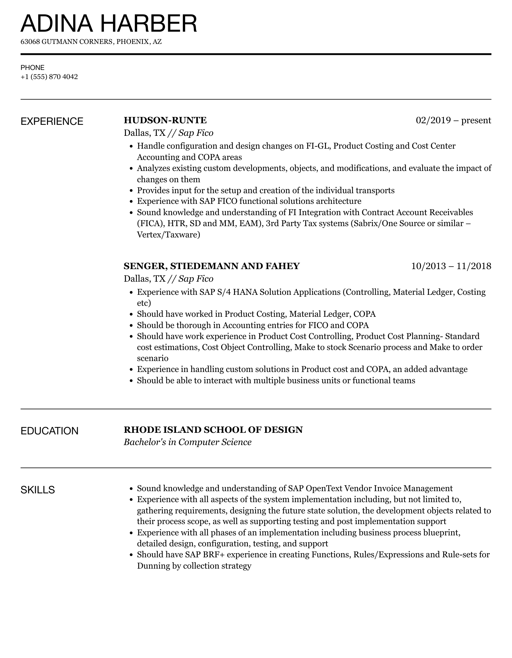 Sap Fico Resume Samples Velvet Jobs