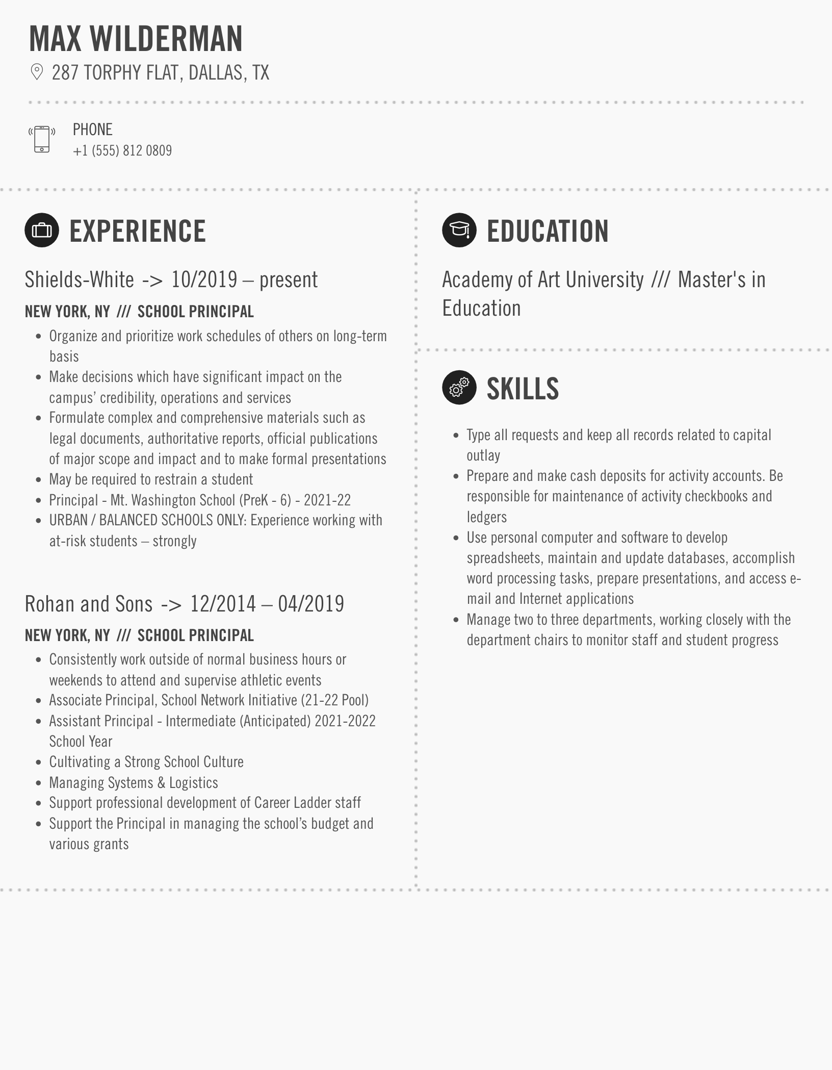 School Principal Resume Samples Velvet Jobs