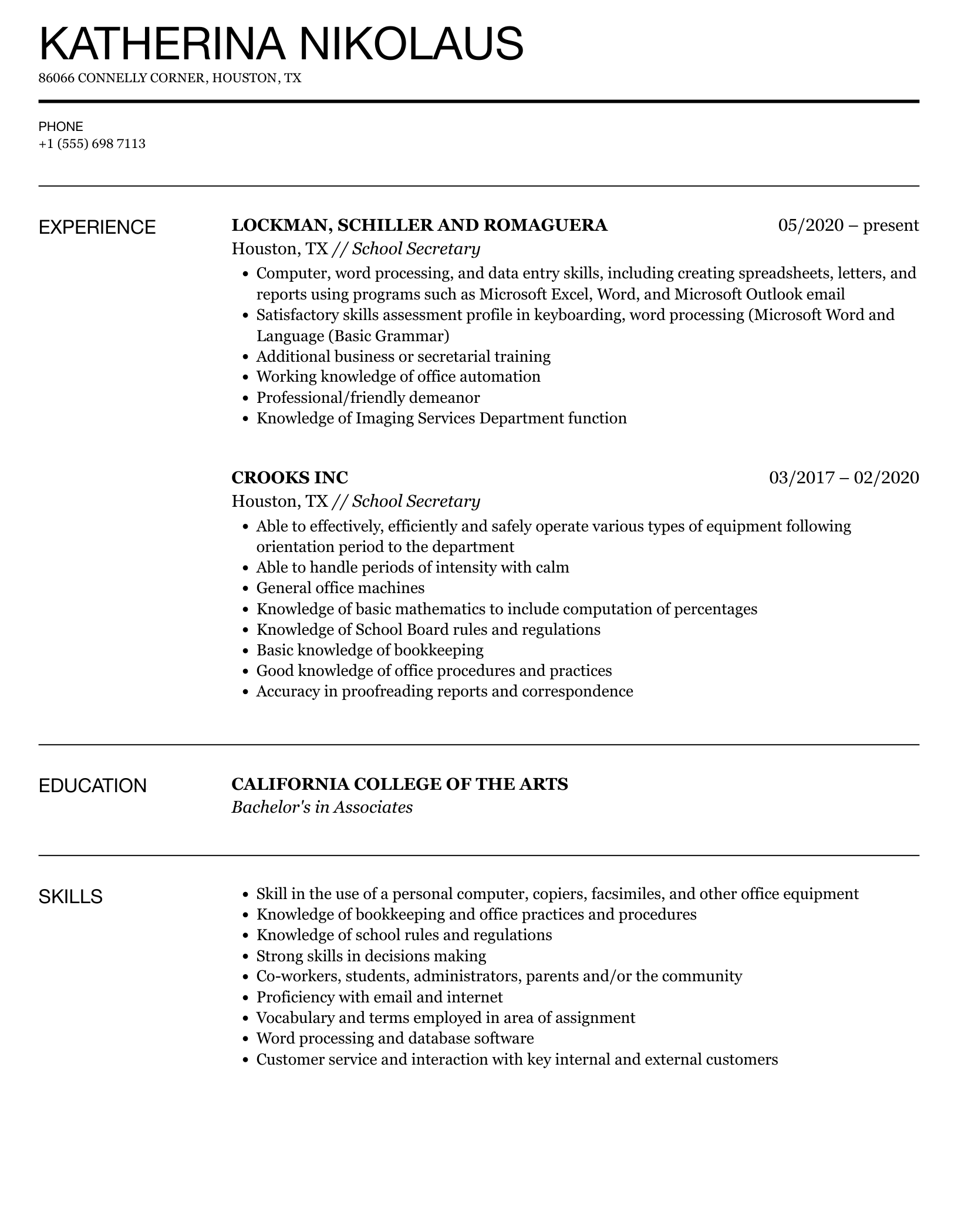 School Secretary Resume Samples Velvet Jobs