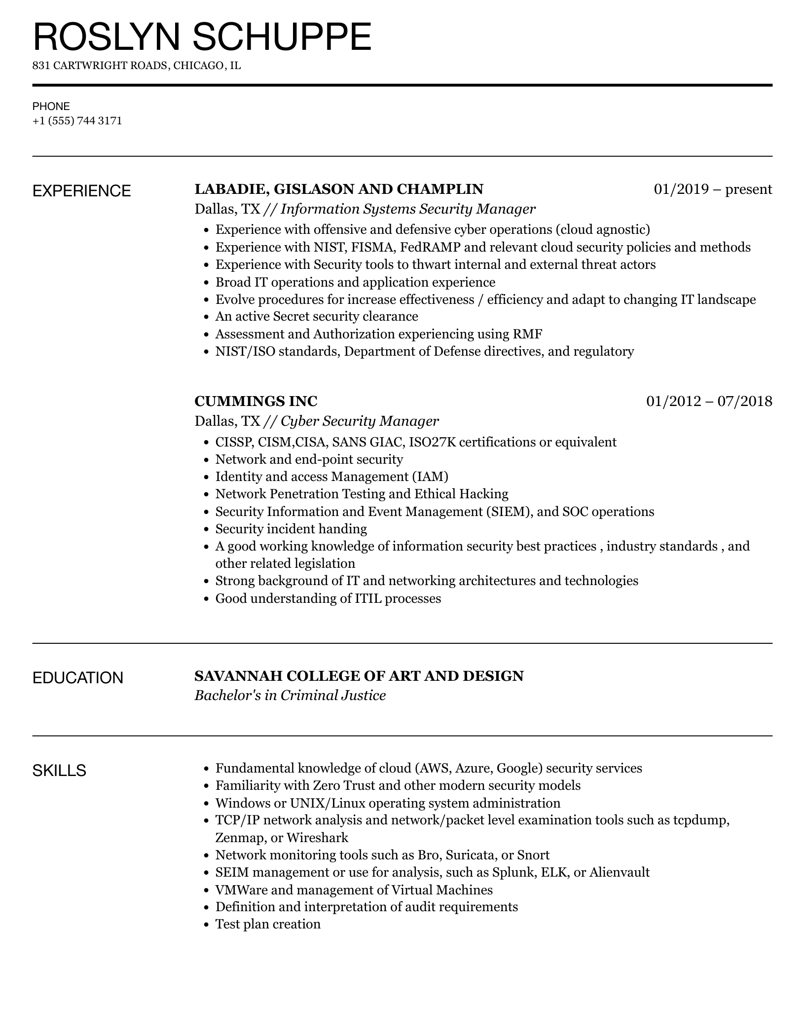 Security Manager Resume