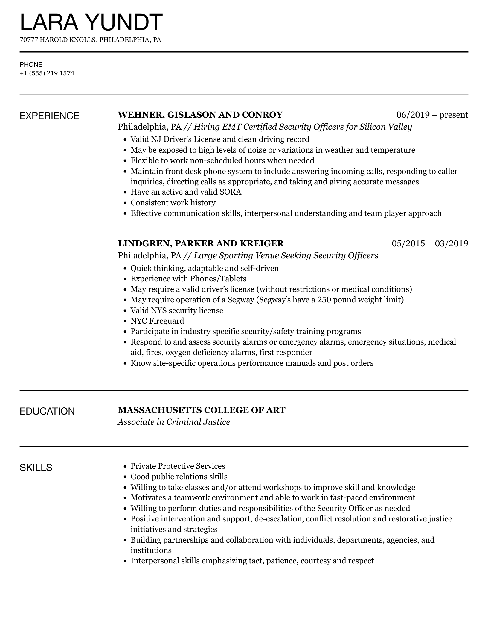  Security Guard Resume Example 23 Security Guard Resume Objective 