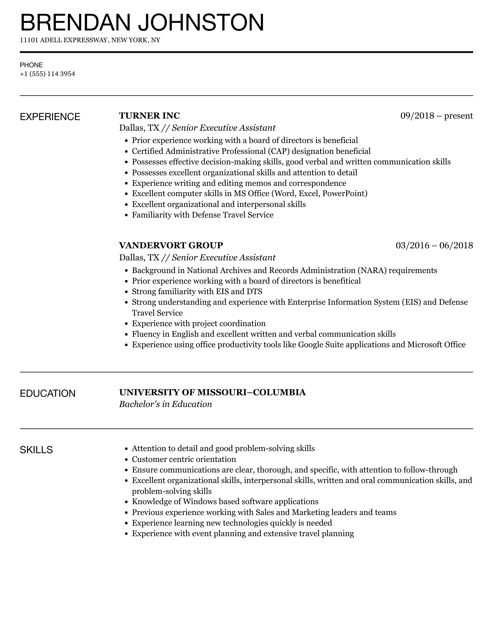 Senior Executive Assistant Resume Samples Velvet Jobs