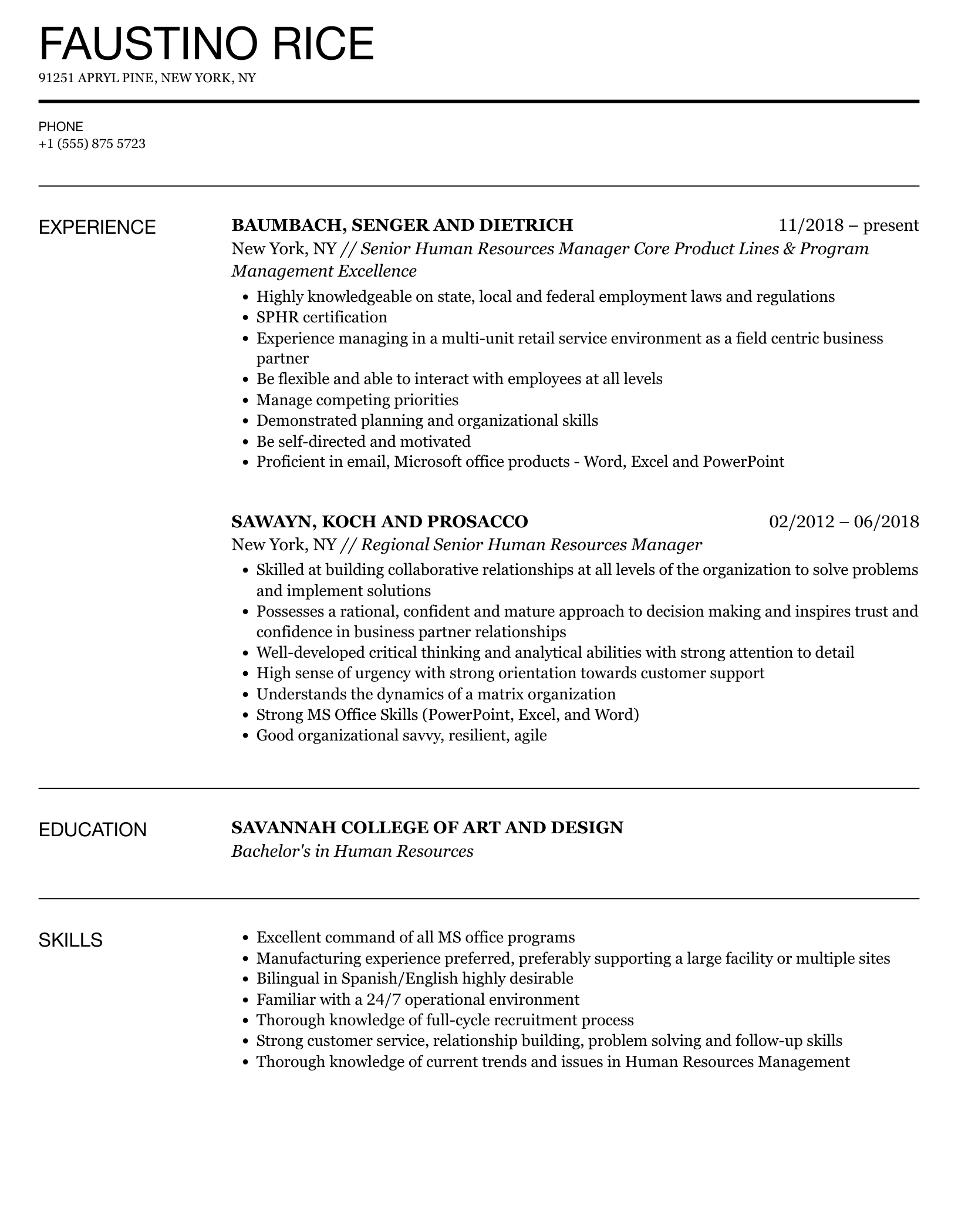 Senior Human Resources Manager Resume Samples Velvet Jobs