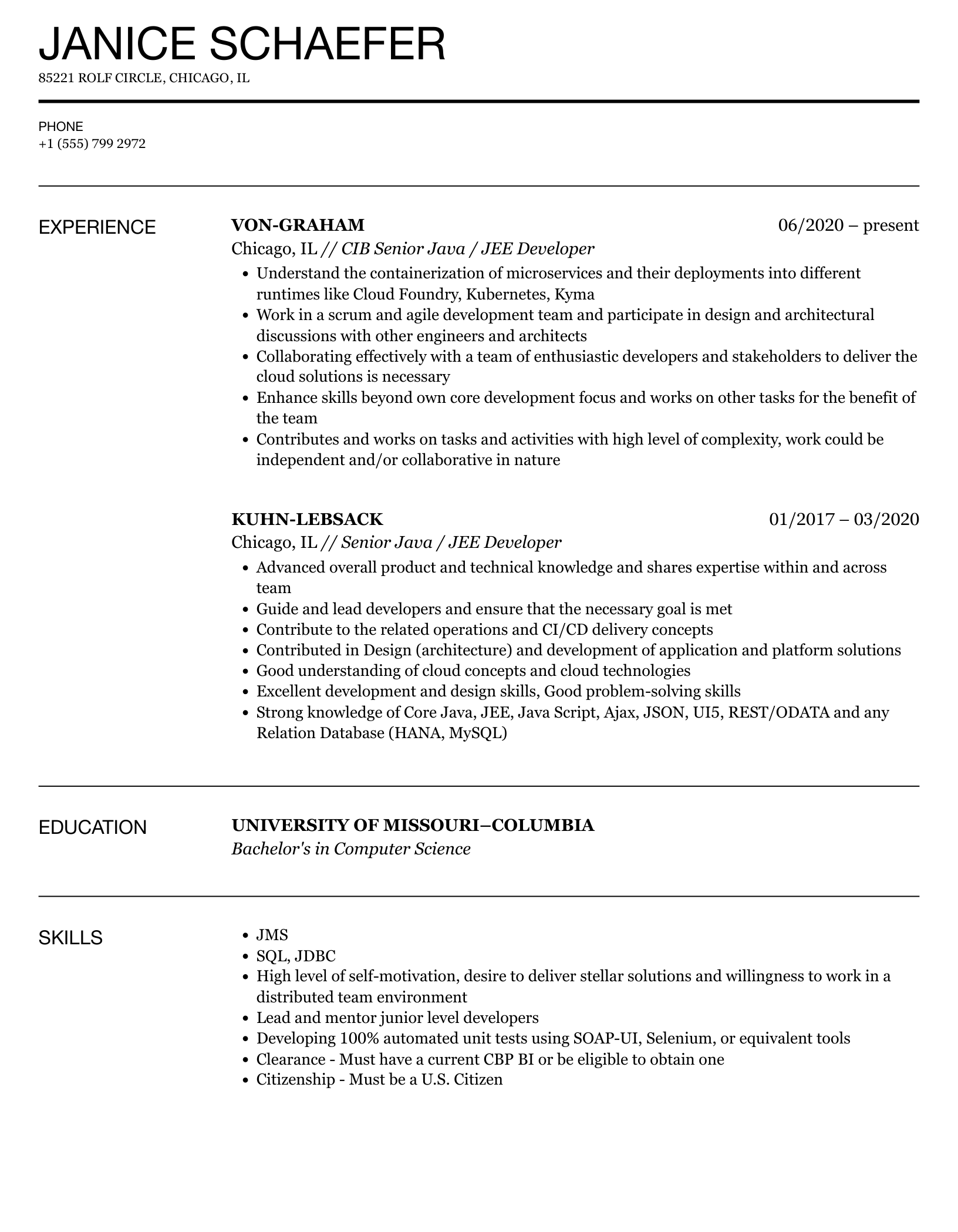 Senior Java JEE Developer Resume Samples Velvet Jobs