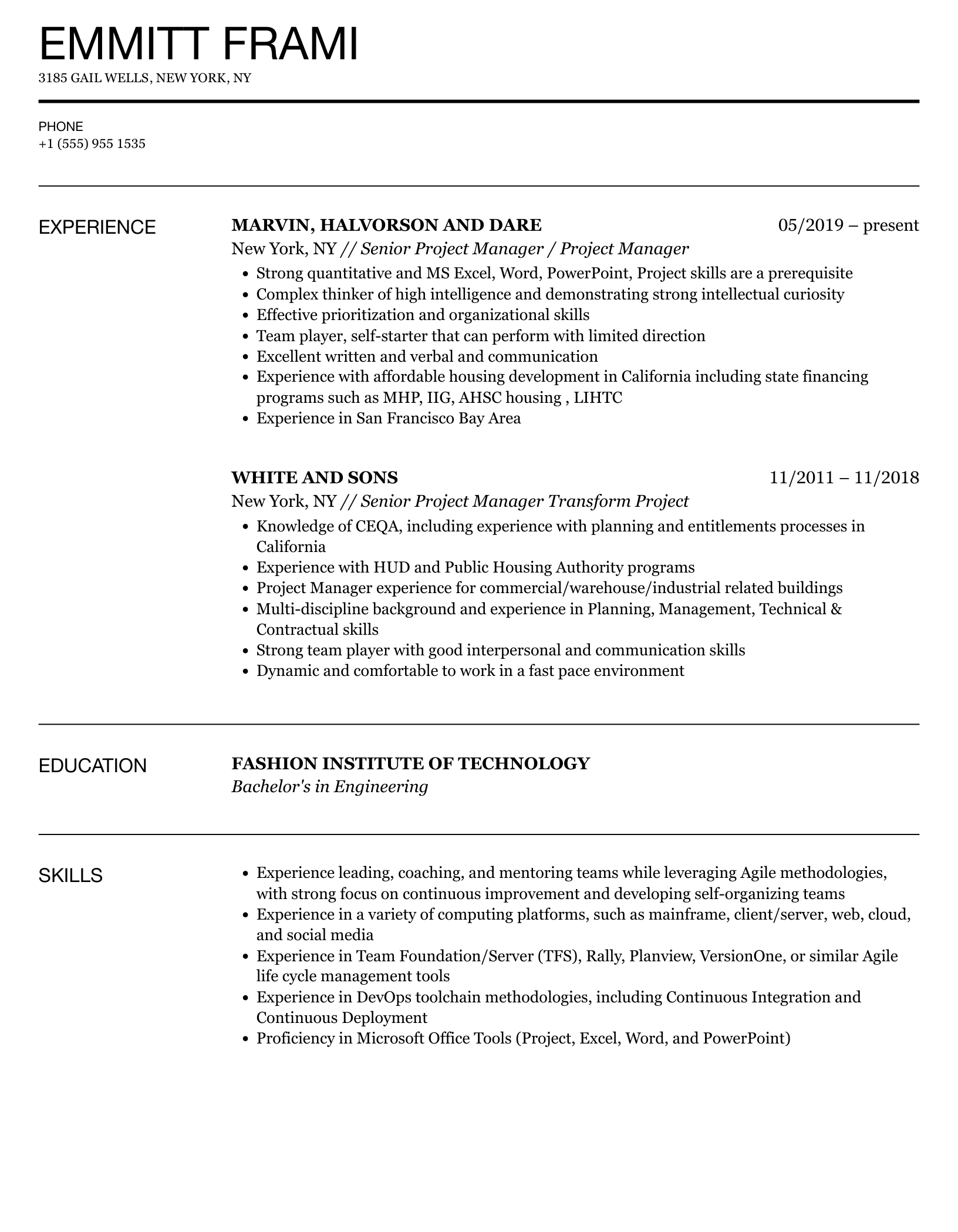 Senior Project Manager Resume Samples Farzanaversey Blog