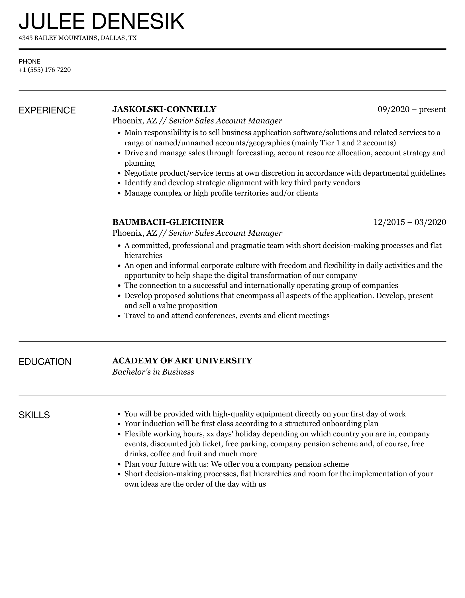 Senior Sales Account Manager Resume Samples Velvet Jobs
