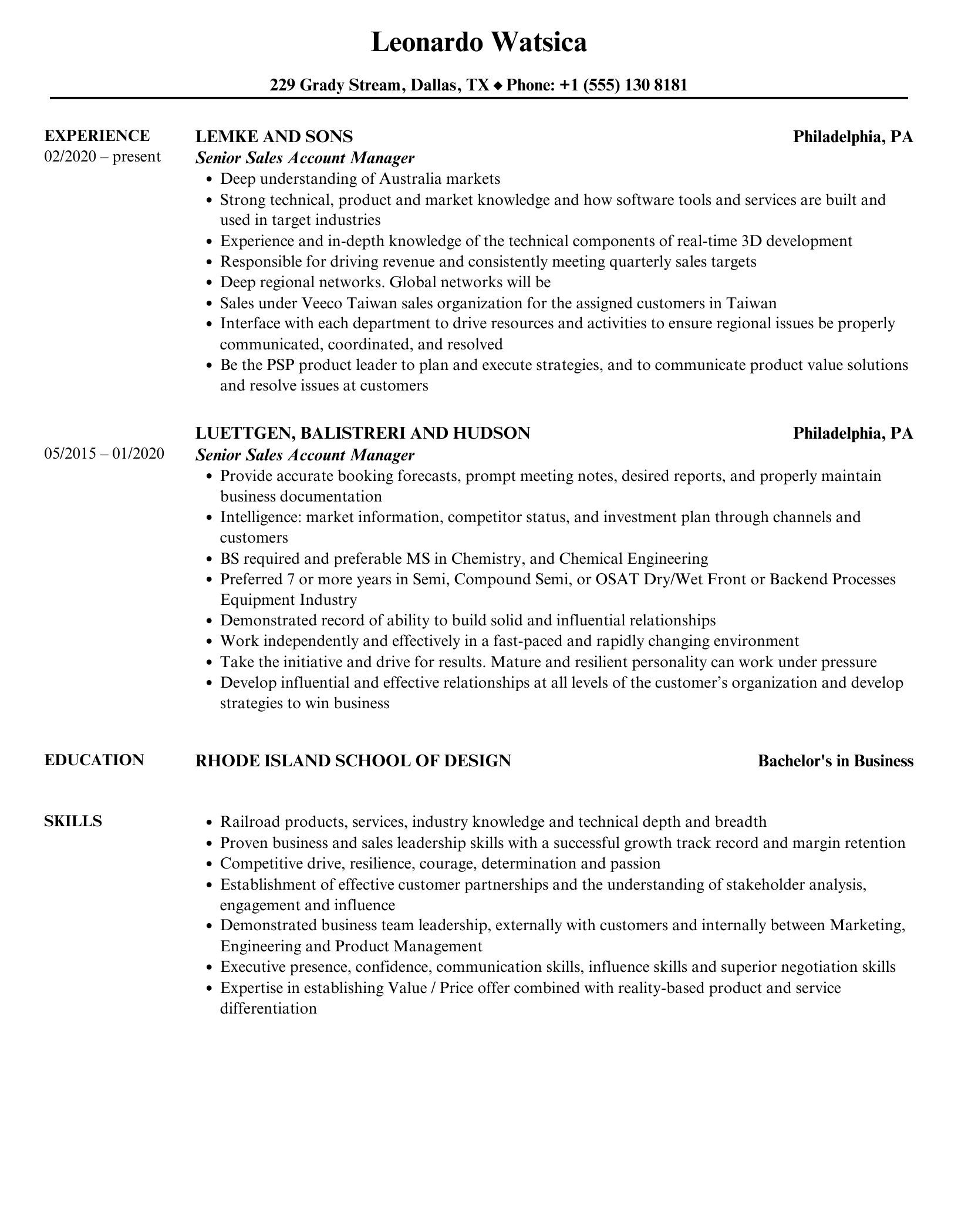 Senior Sales Account Manager Resume Samples Velvet Jobs