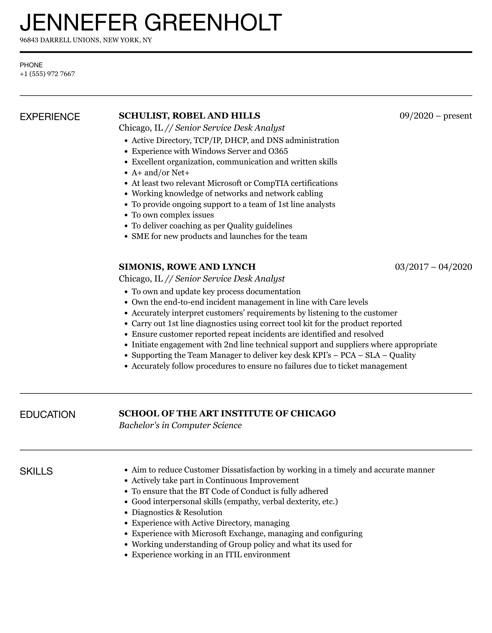 Senior Service Desk Analyst Resume Samples Velvet Jobs