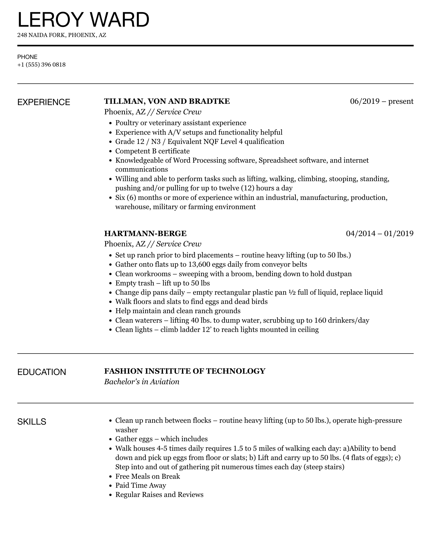 Service Crew Resume Samples Velvet Jobs