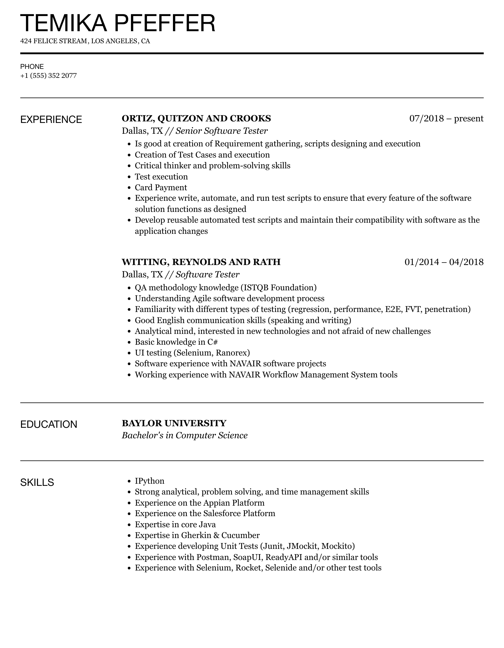 Resume For Software Tester JerryStarnes Blog