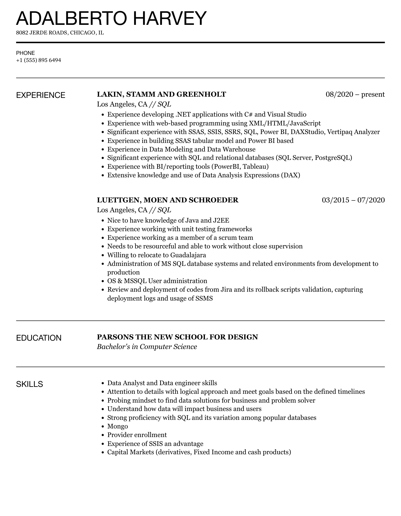 Tulane Resume Template