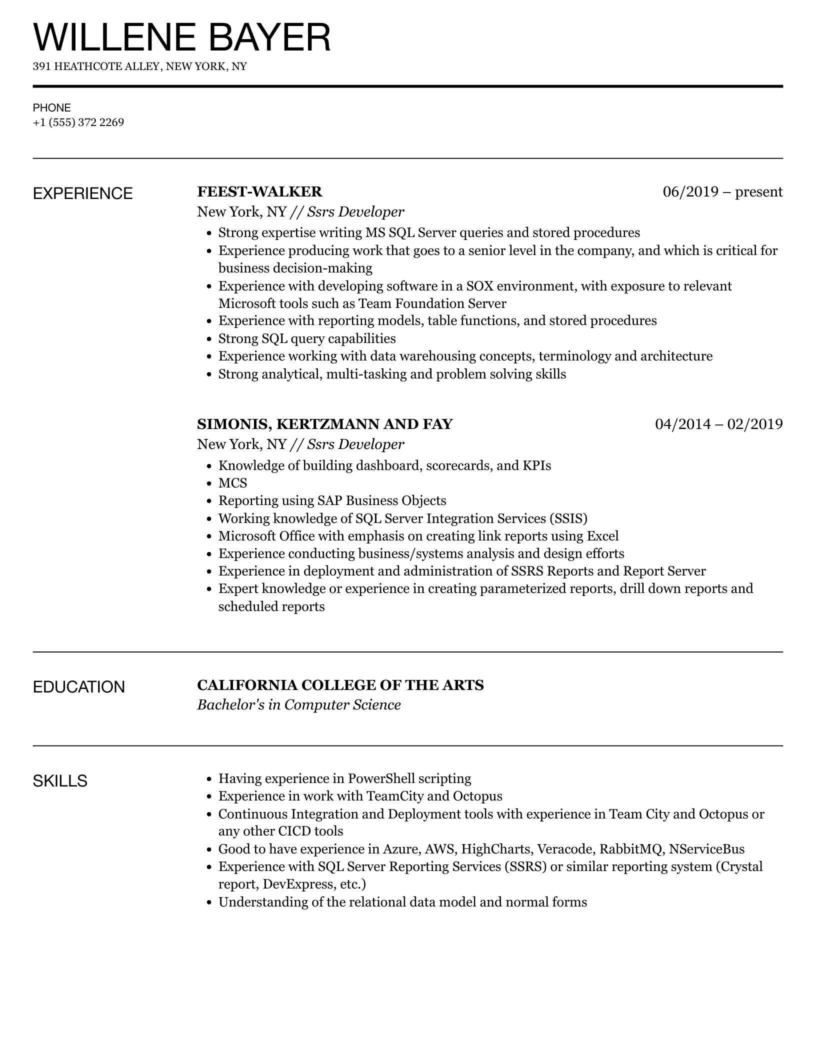 Ssrs Resume Samples Photos