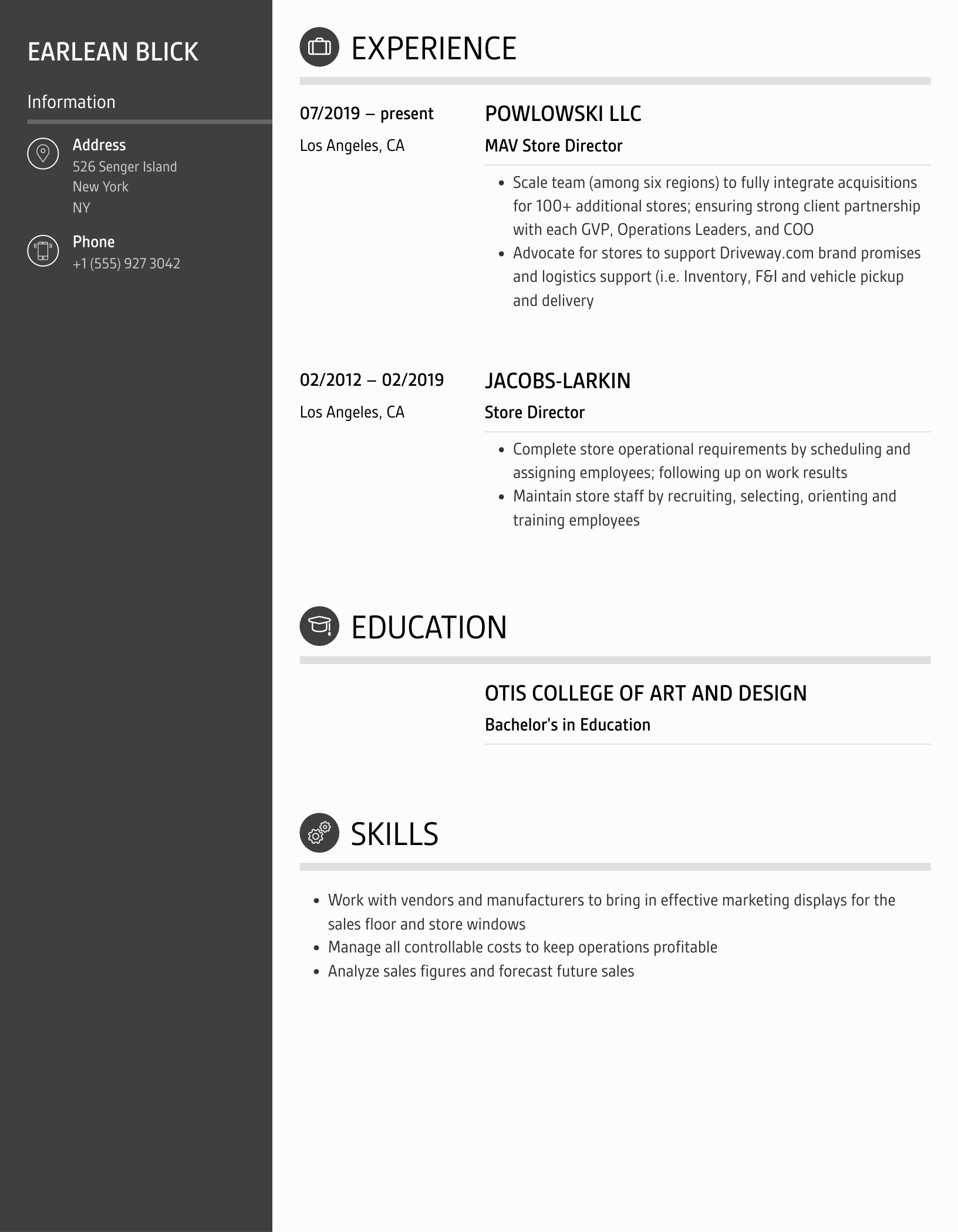 Store Director Resume Samples Velvet Jobs