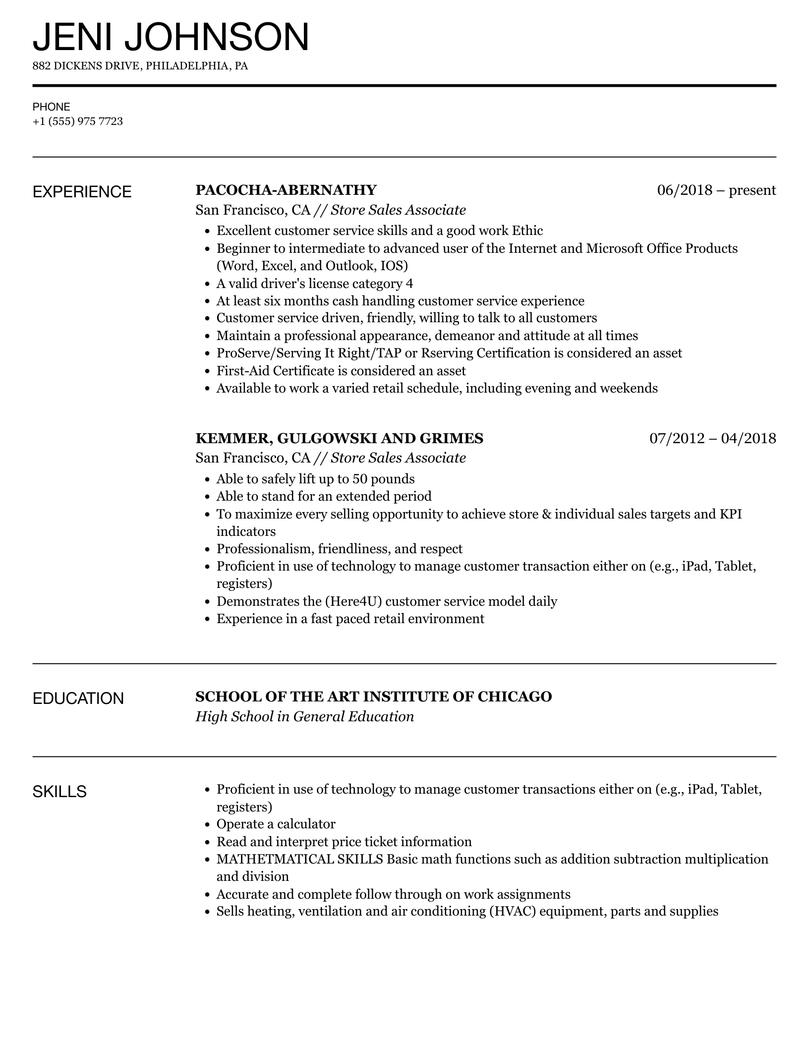 Clothing Store Resume Canadatrashcompactor