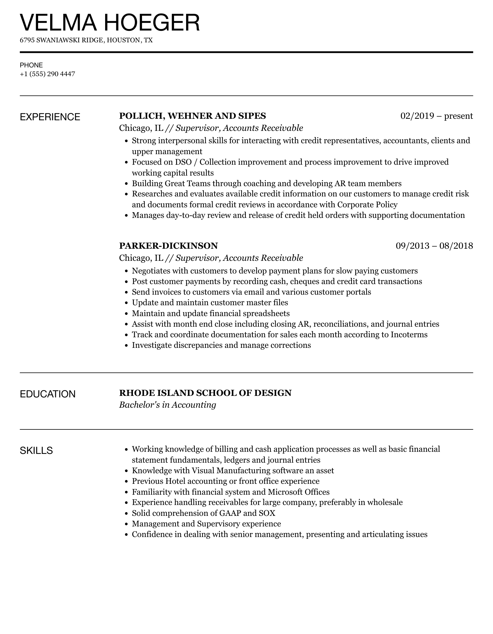 Supervisor Accounts Receivable Resume Samples Velvet Jobs