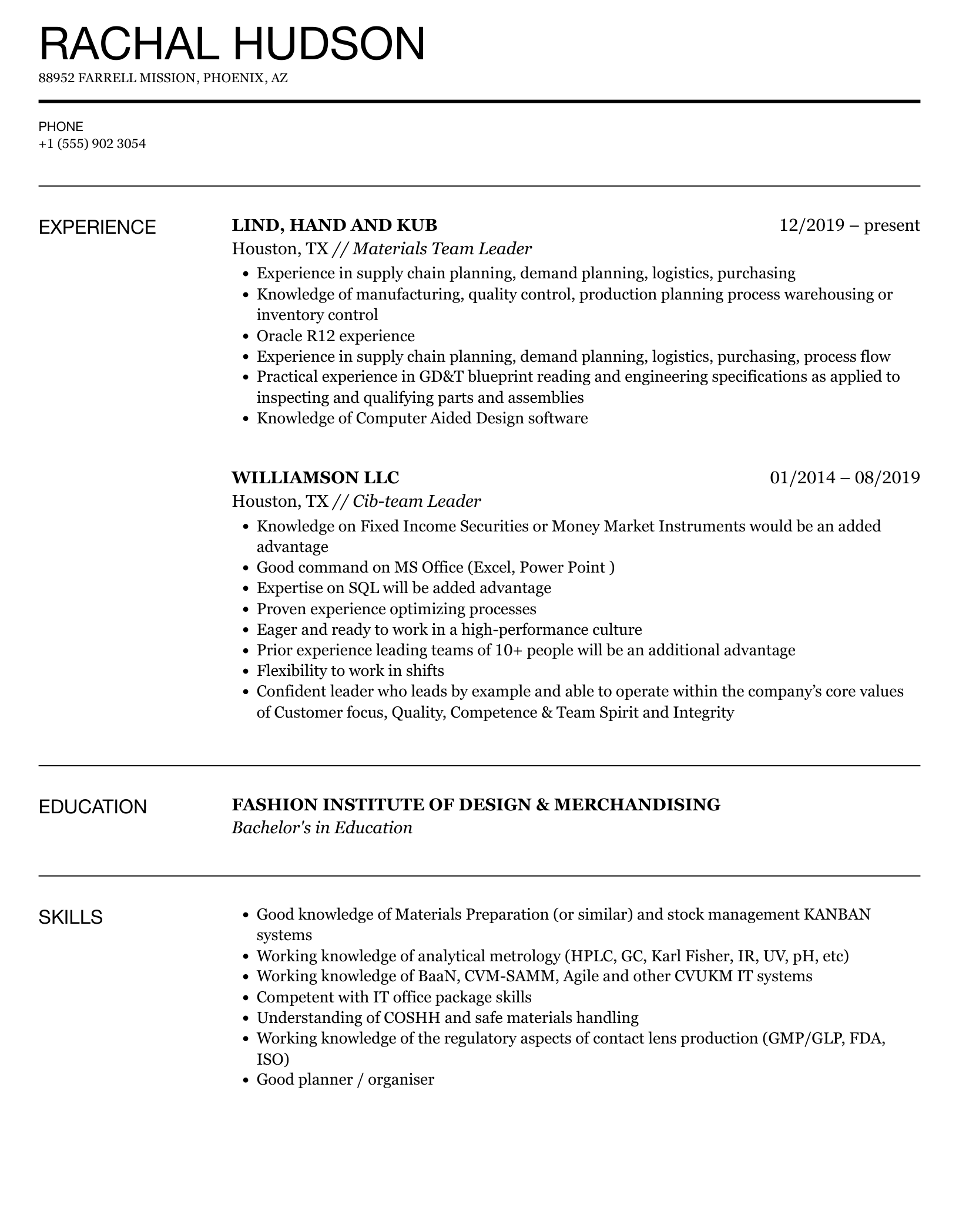Group Leader Resume