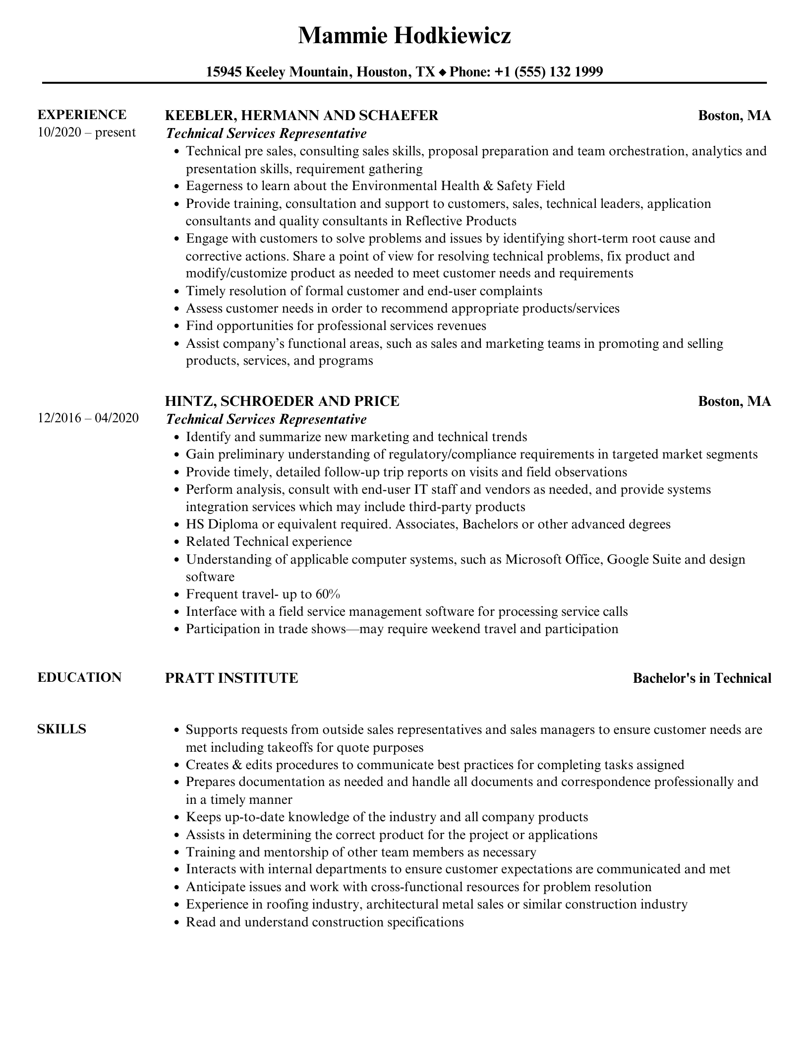 Technical Services Representative Resume Samples Velvet Jobs