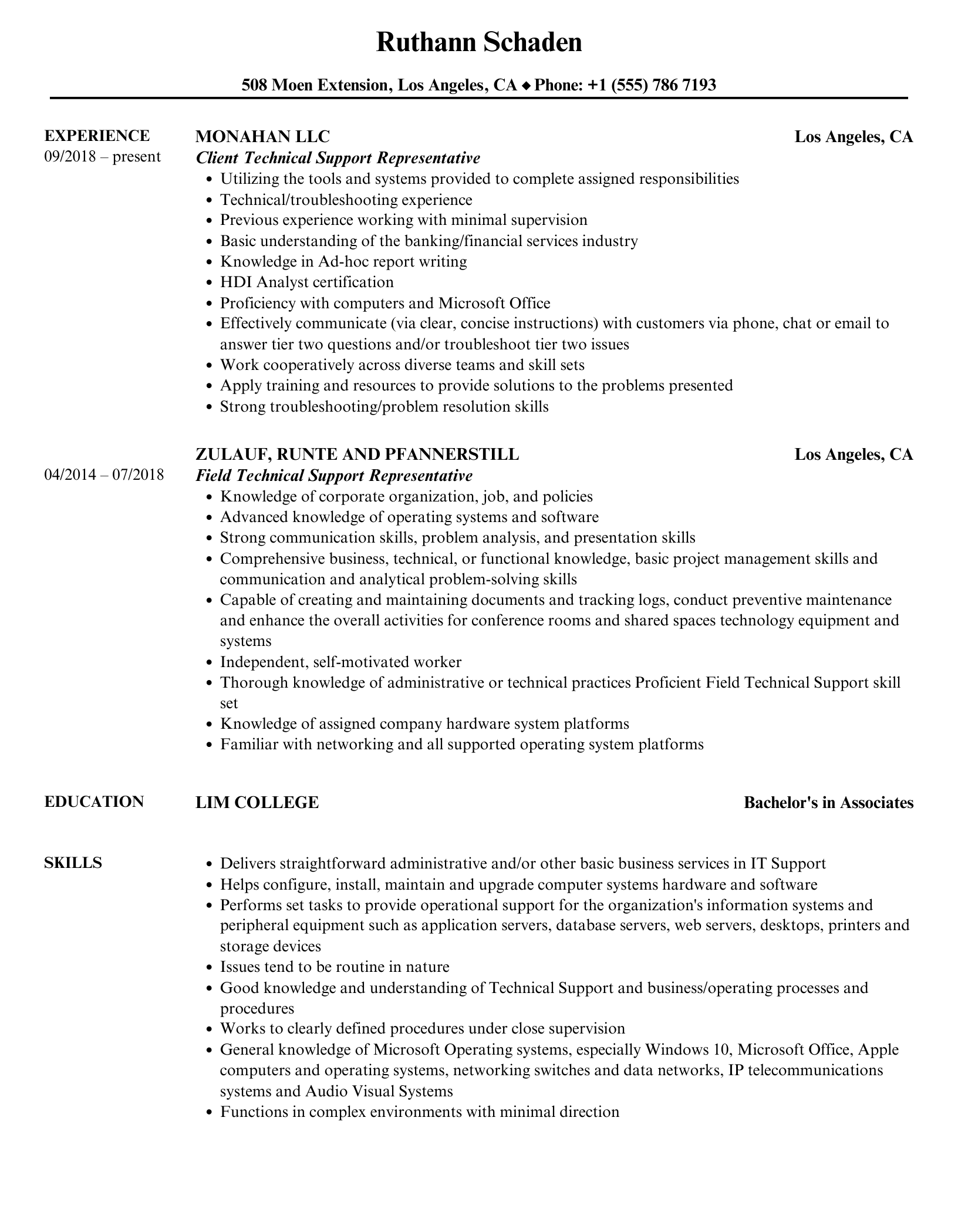 Technical Support Representative Resume Samples Velvet Jobs